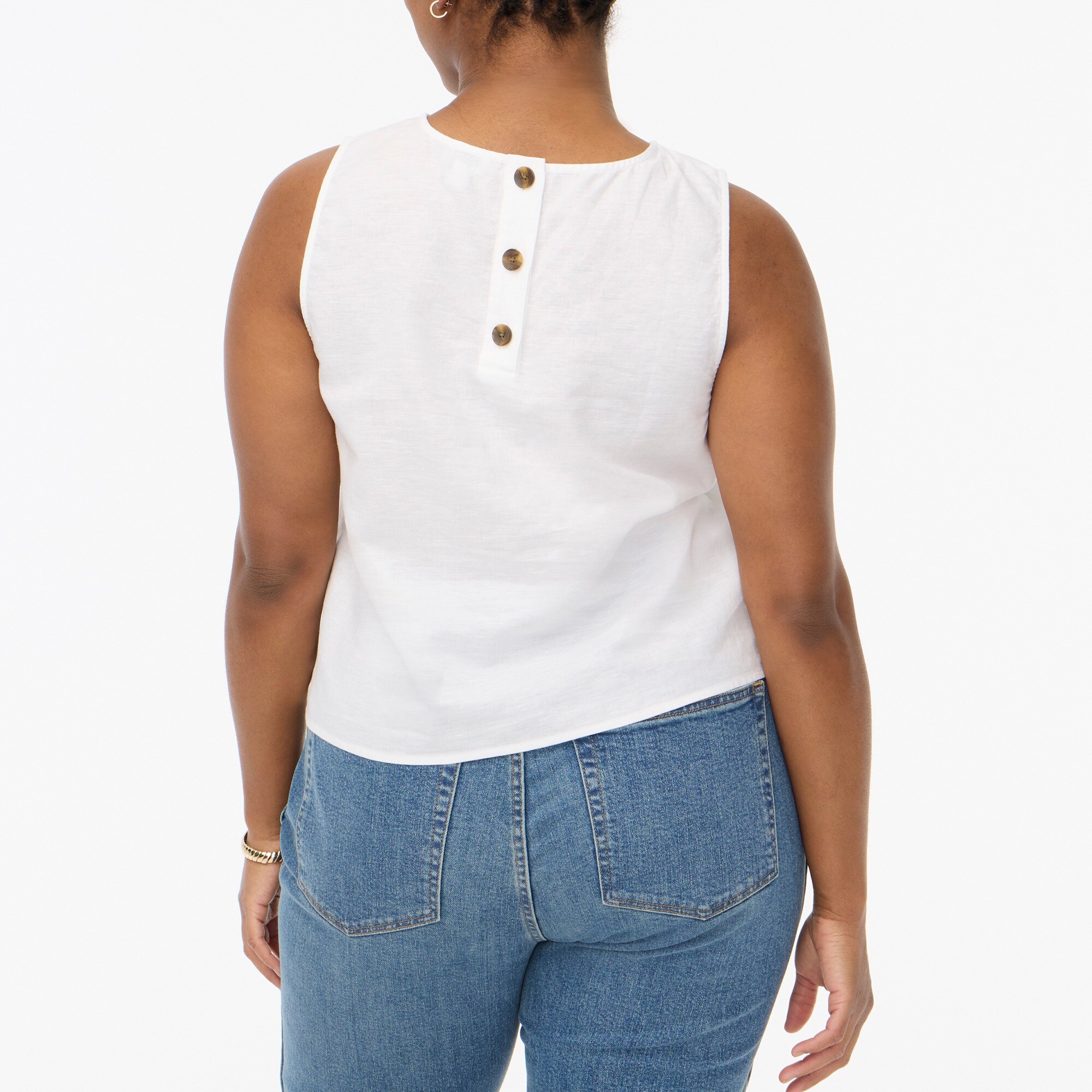 Factory: Linen-blend Button-back Shell Tank Top For Women