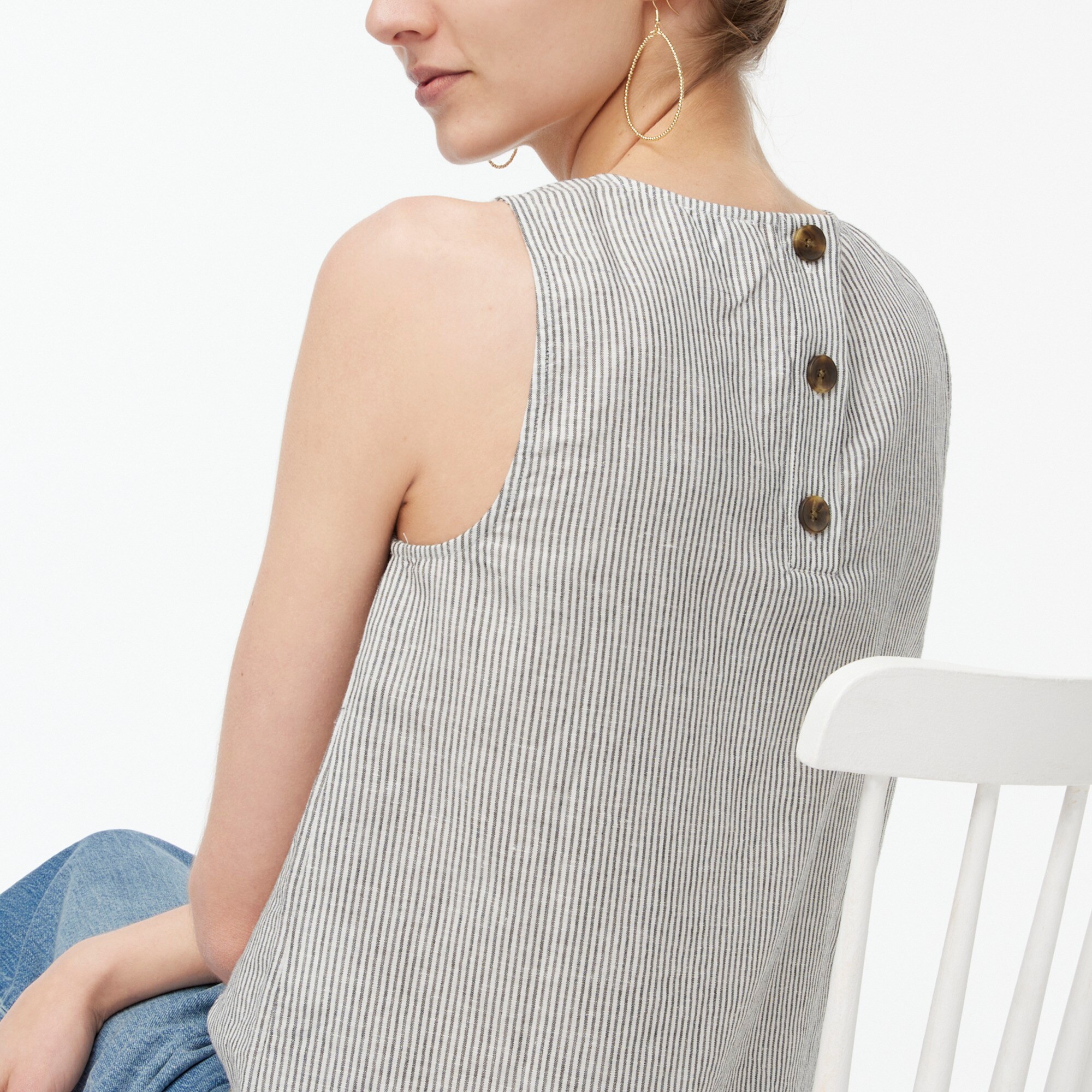 Factory: Linen-blend Button-back Shell Tank Top For Women