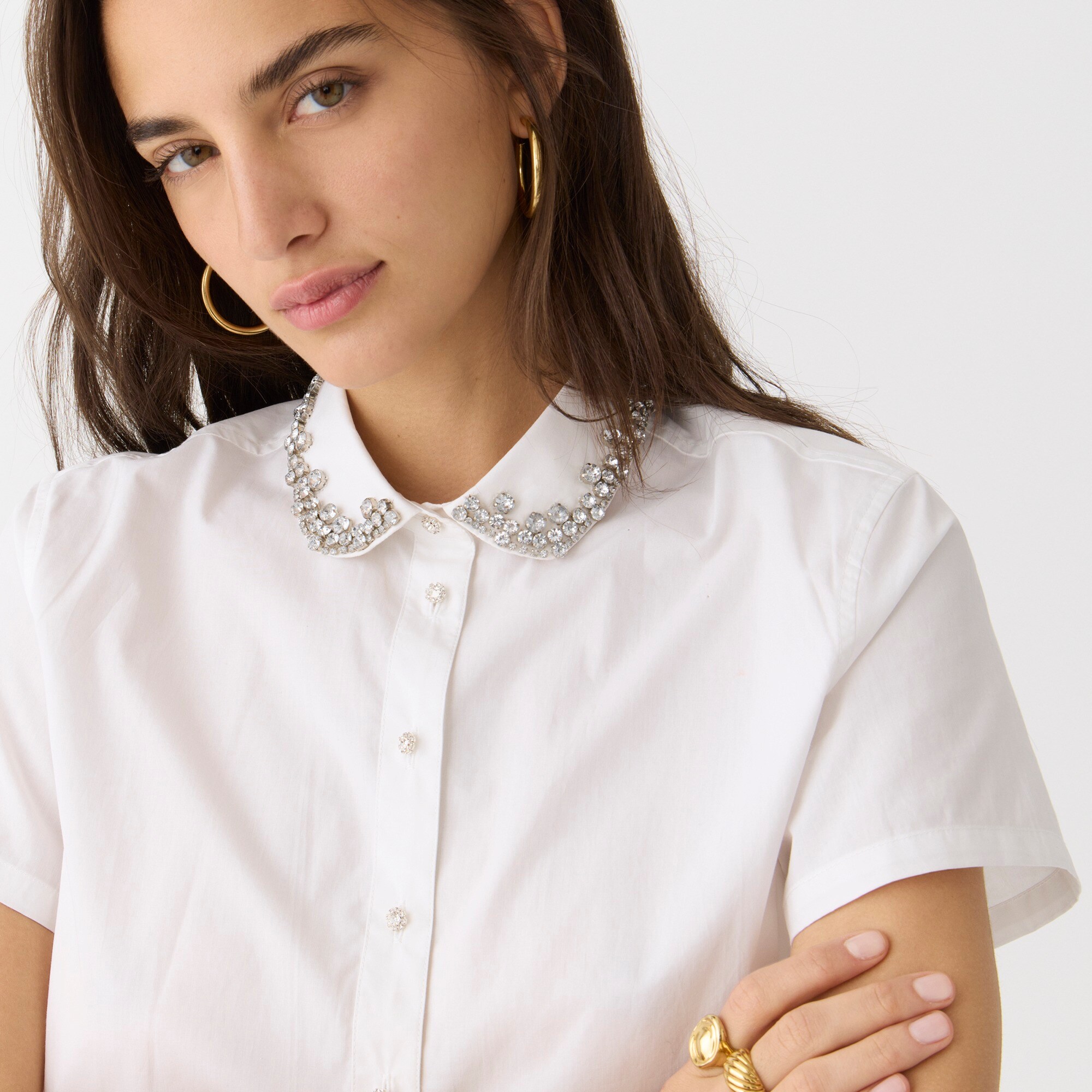 J.Crew: Collection Embellished Cropped Button-up Shirt In Cotton Poplin ...