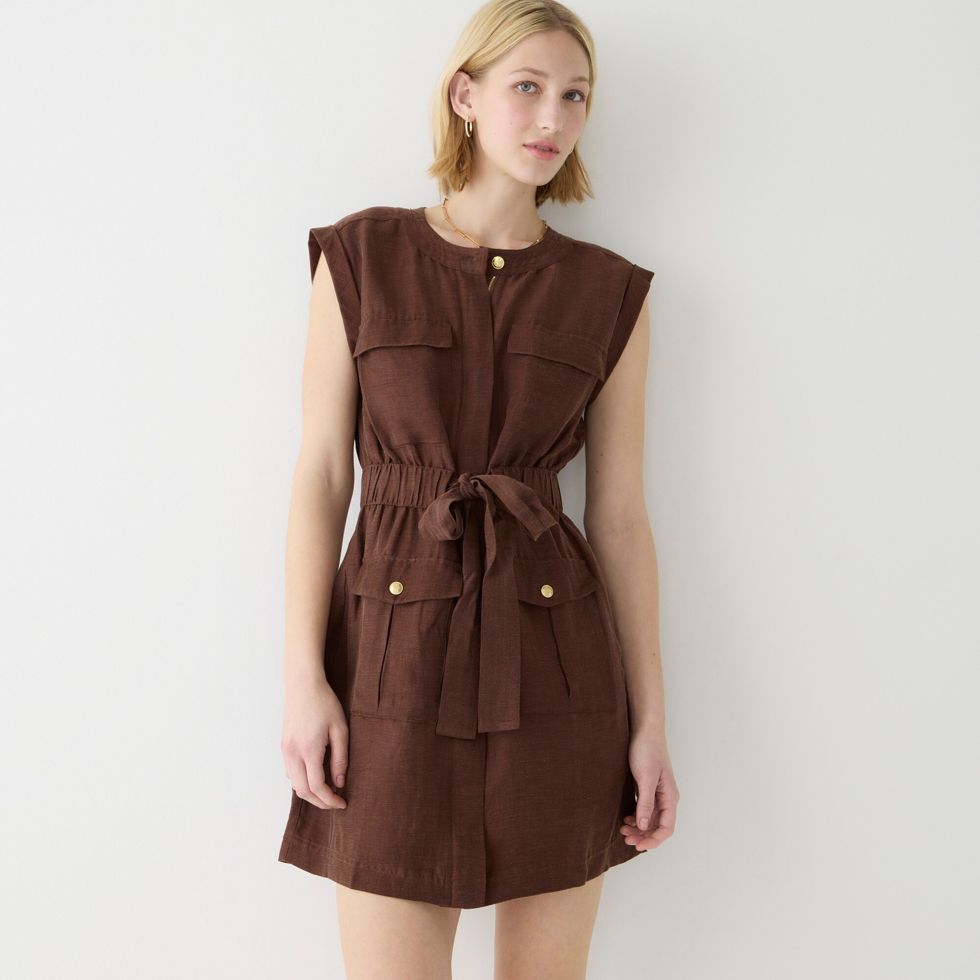 J.Crew: Tie-waist Mini Dress In Chelsea Linen-cupro Blend For Women