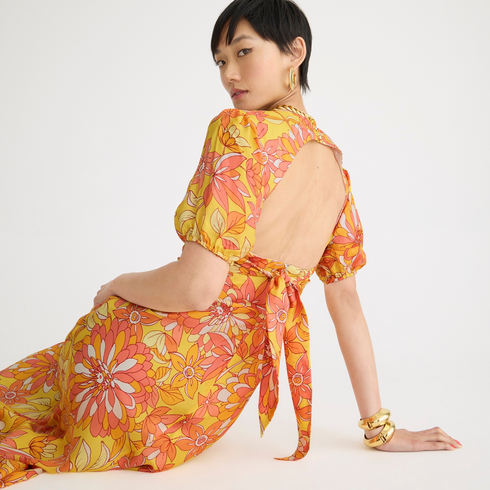 J Crew Collection Puff Sleeve Cupro Blend Maxi Dress In Sunset Floral