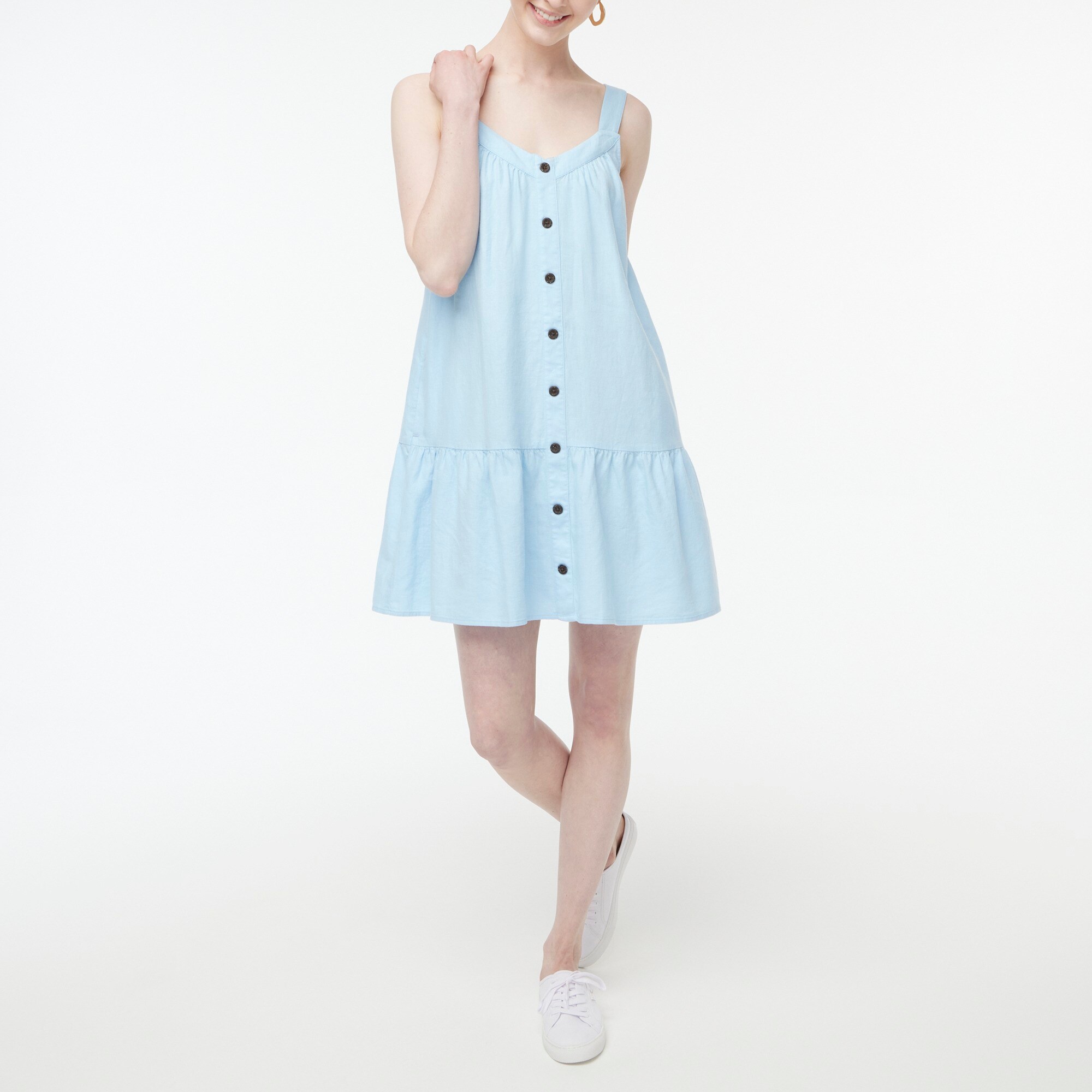 Factory: Linen-blend Button-front Mini Dress For Women