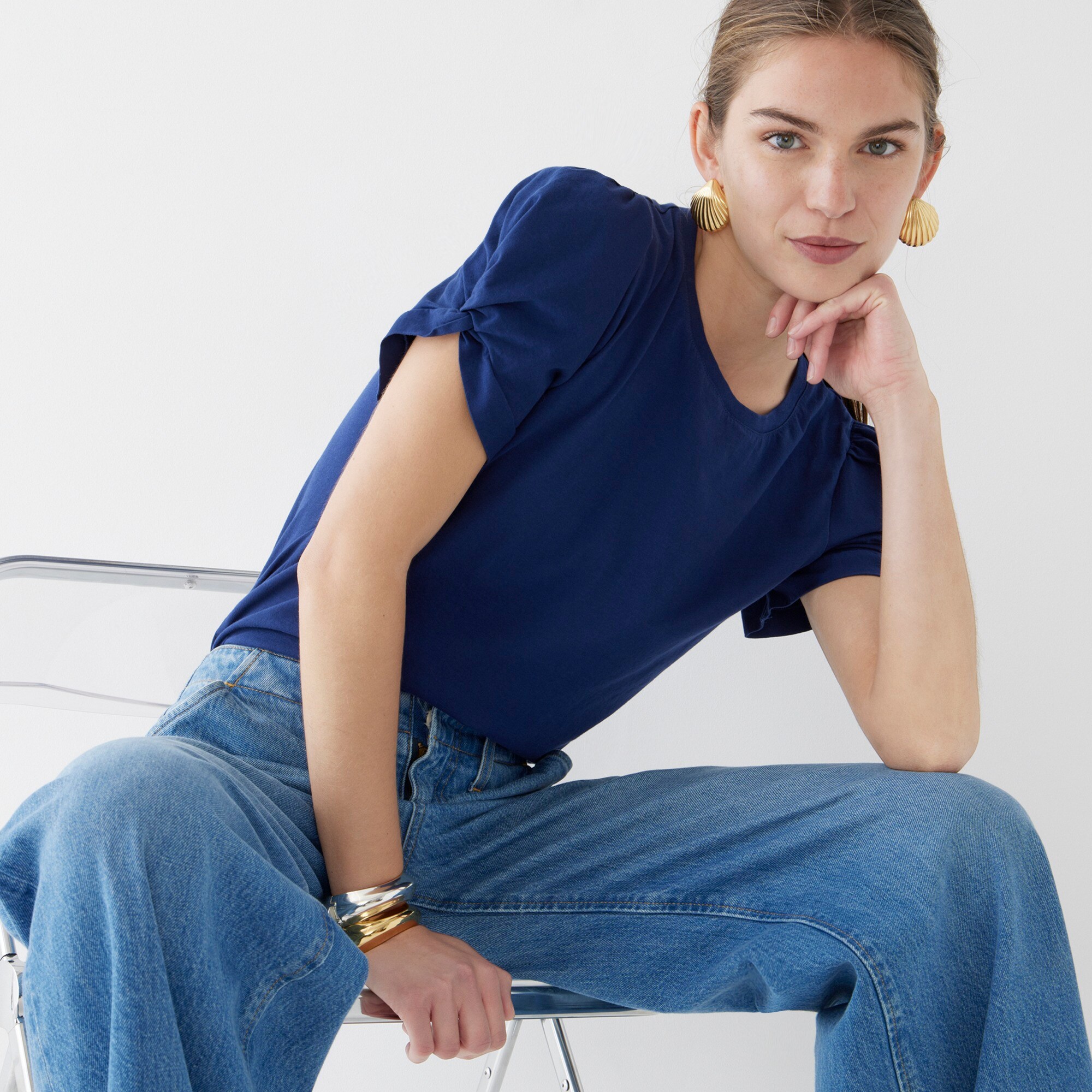 J.Crew: Puff-sleeve Crewneck T-shirt For Women
