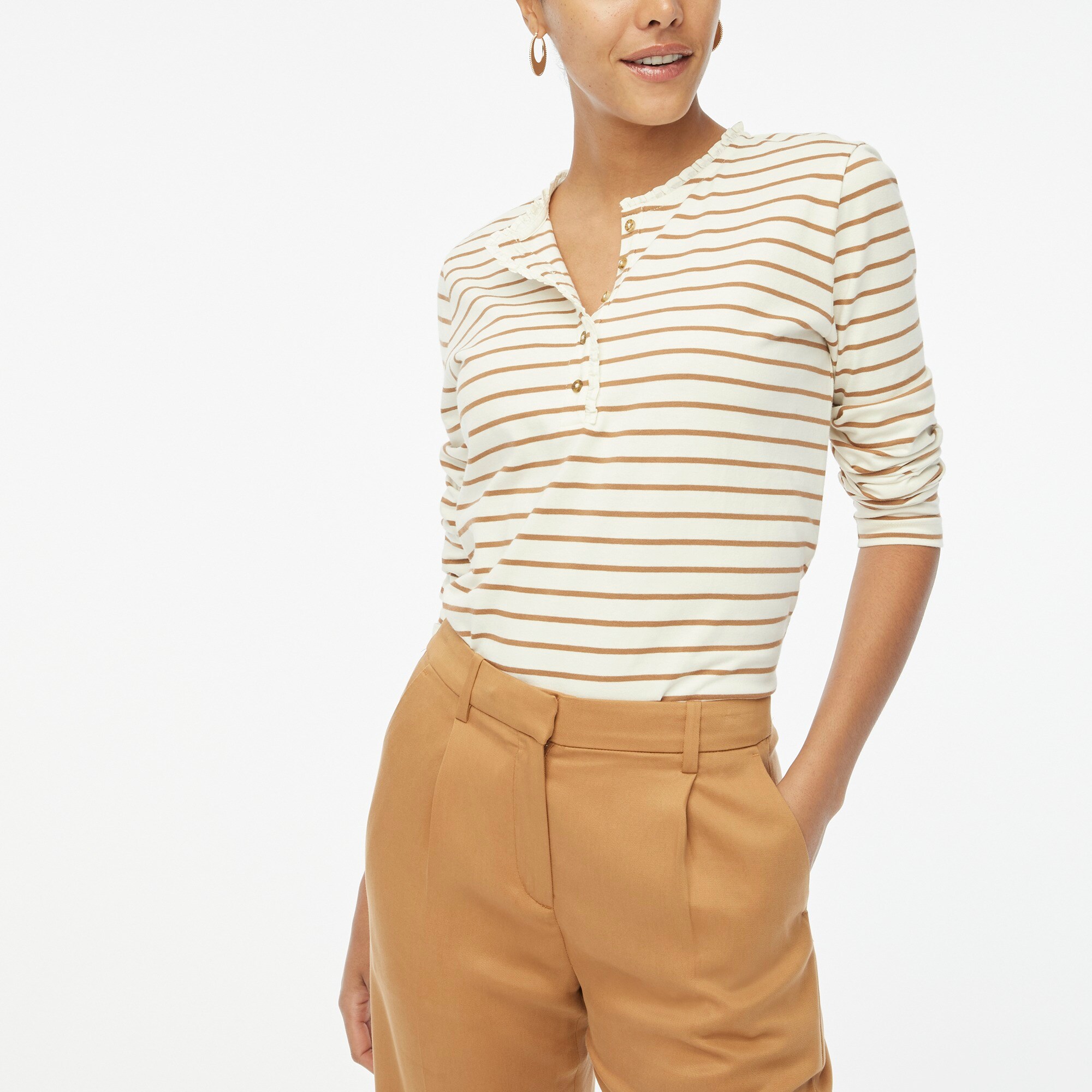 Factory: Striped Ruffle-collar Henley For Women