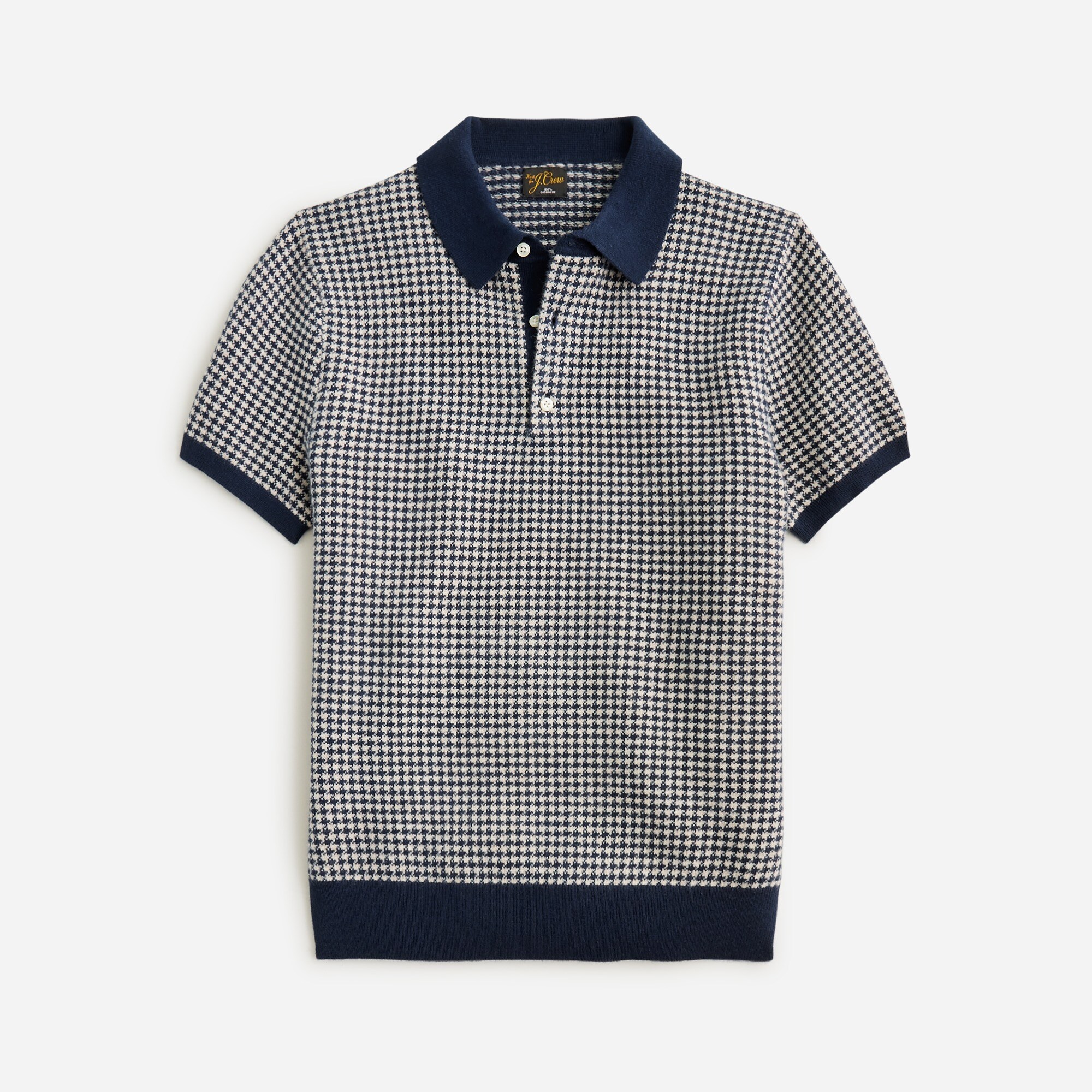 J.Crew: Cashmere Short-sleeve Sweater-polo In Houndstooth For Men