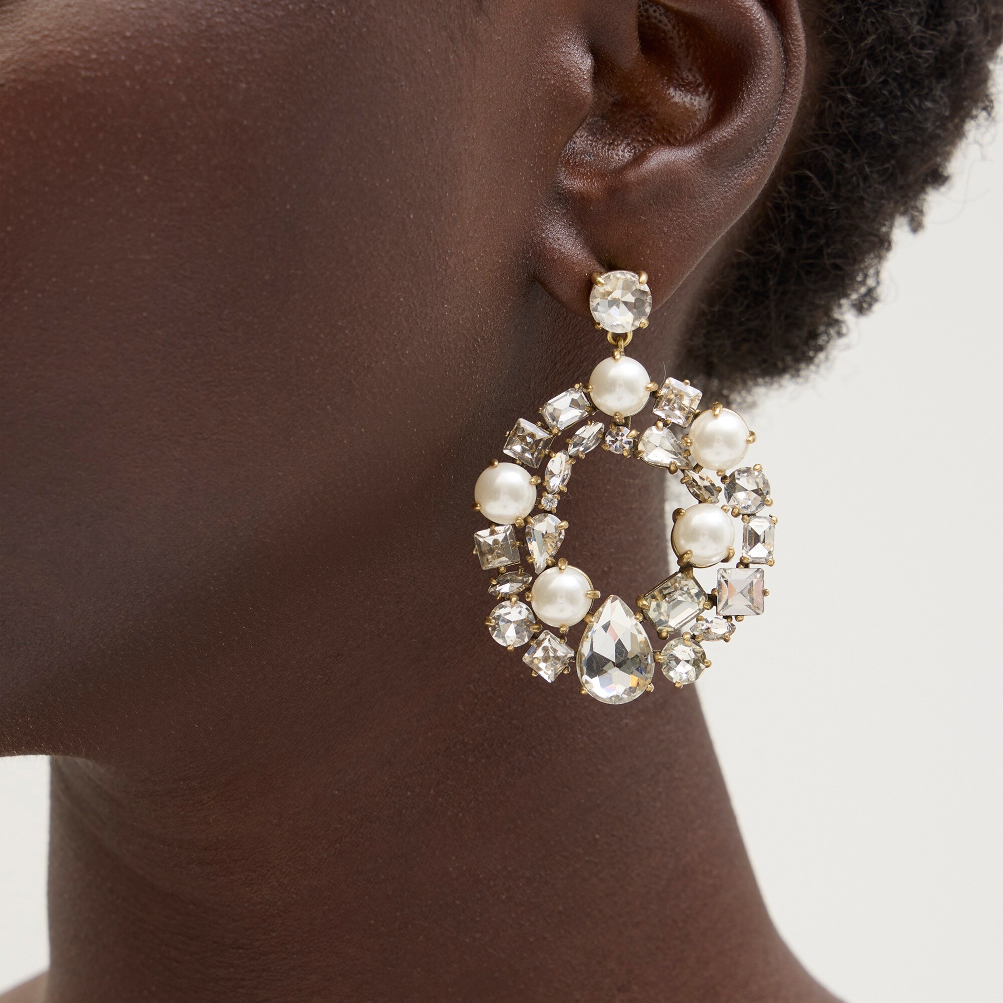 J.Crew: Crystal And Pearl Cluster Drop Earrings For Women