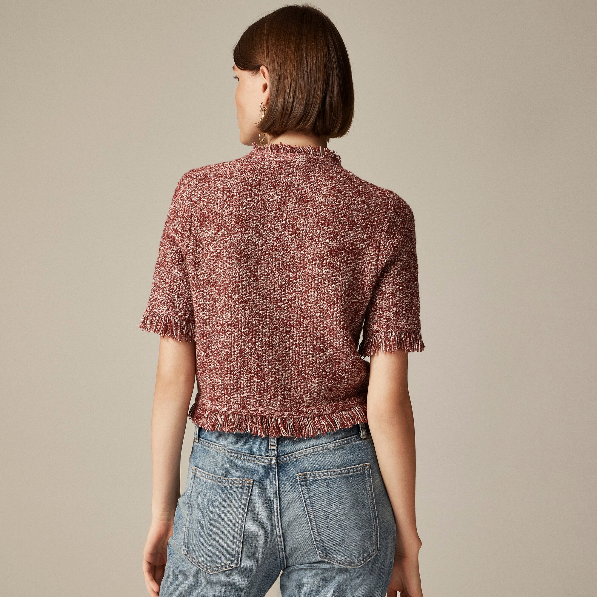 J.Crew: Cropped Fringe-trim Lady Jacket In Marled Yarn For Women