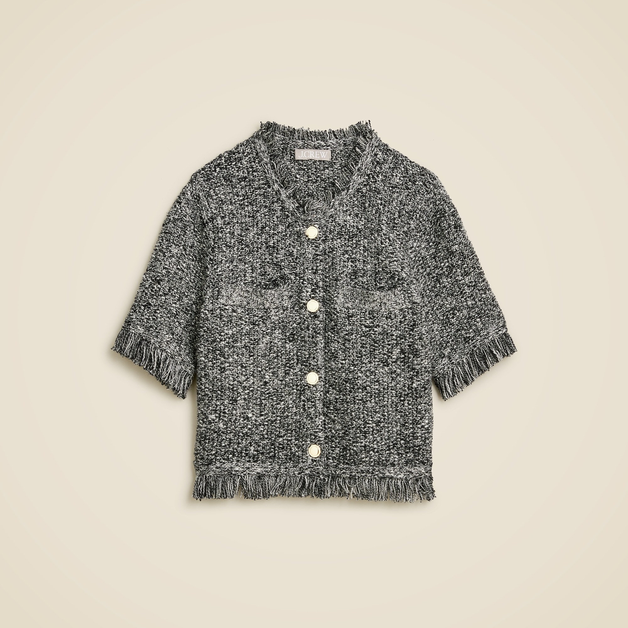 J.Crew: Cropped Fringe-trim Lady Jacket In Marled Yarn For Women