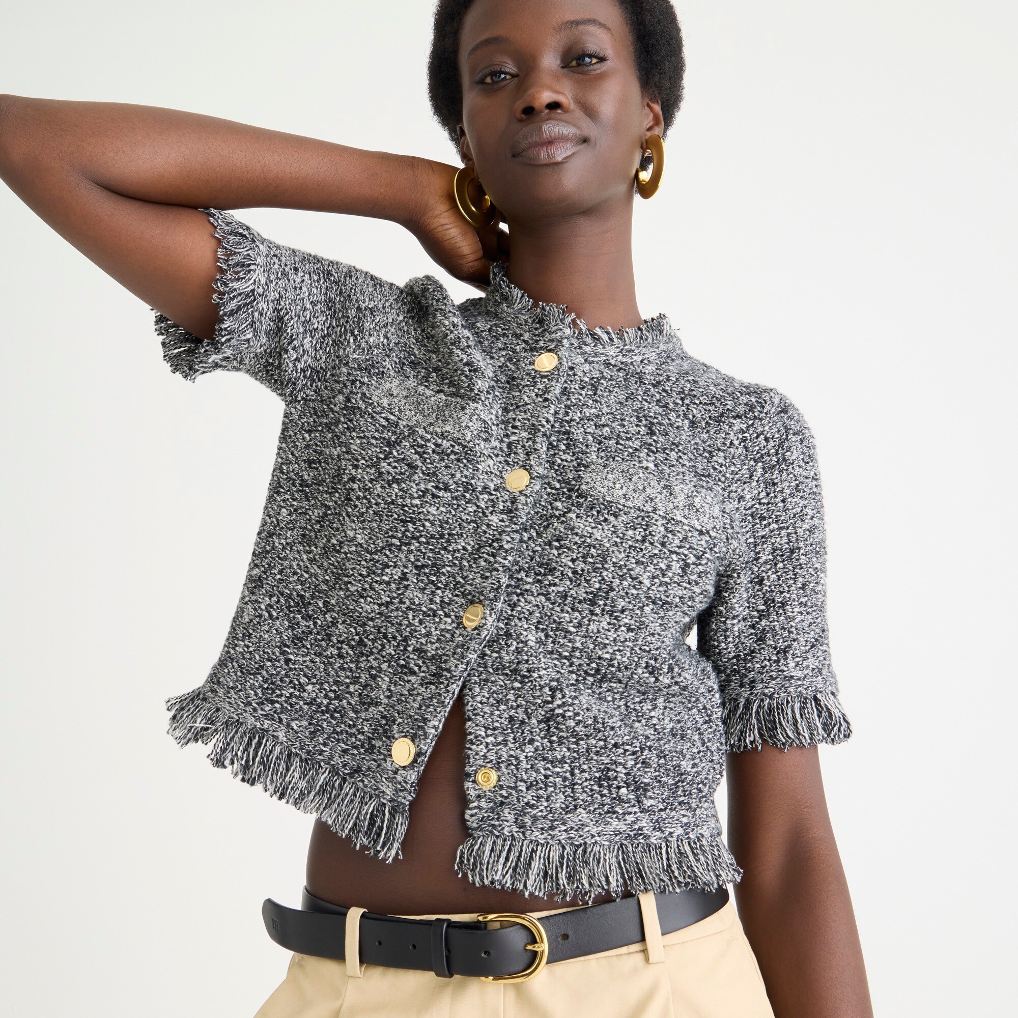 J.Crew: Cropped Fringe-trim Lady Jacket In Marled Yarn For Women
