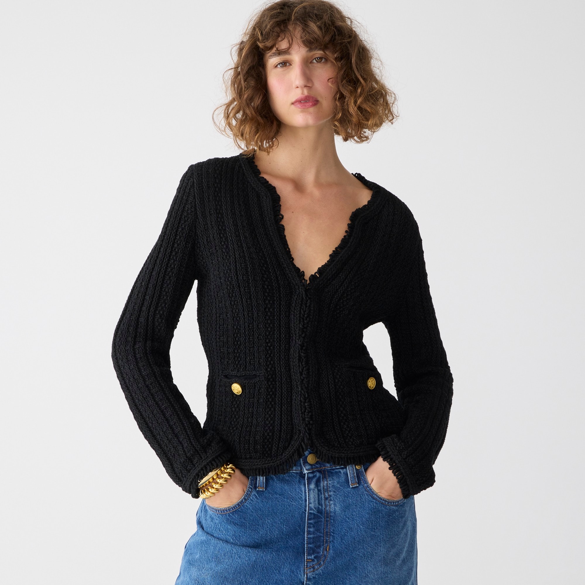 J.Crew: Textured Cable-knit Lady Jacket With Fringe For Women