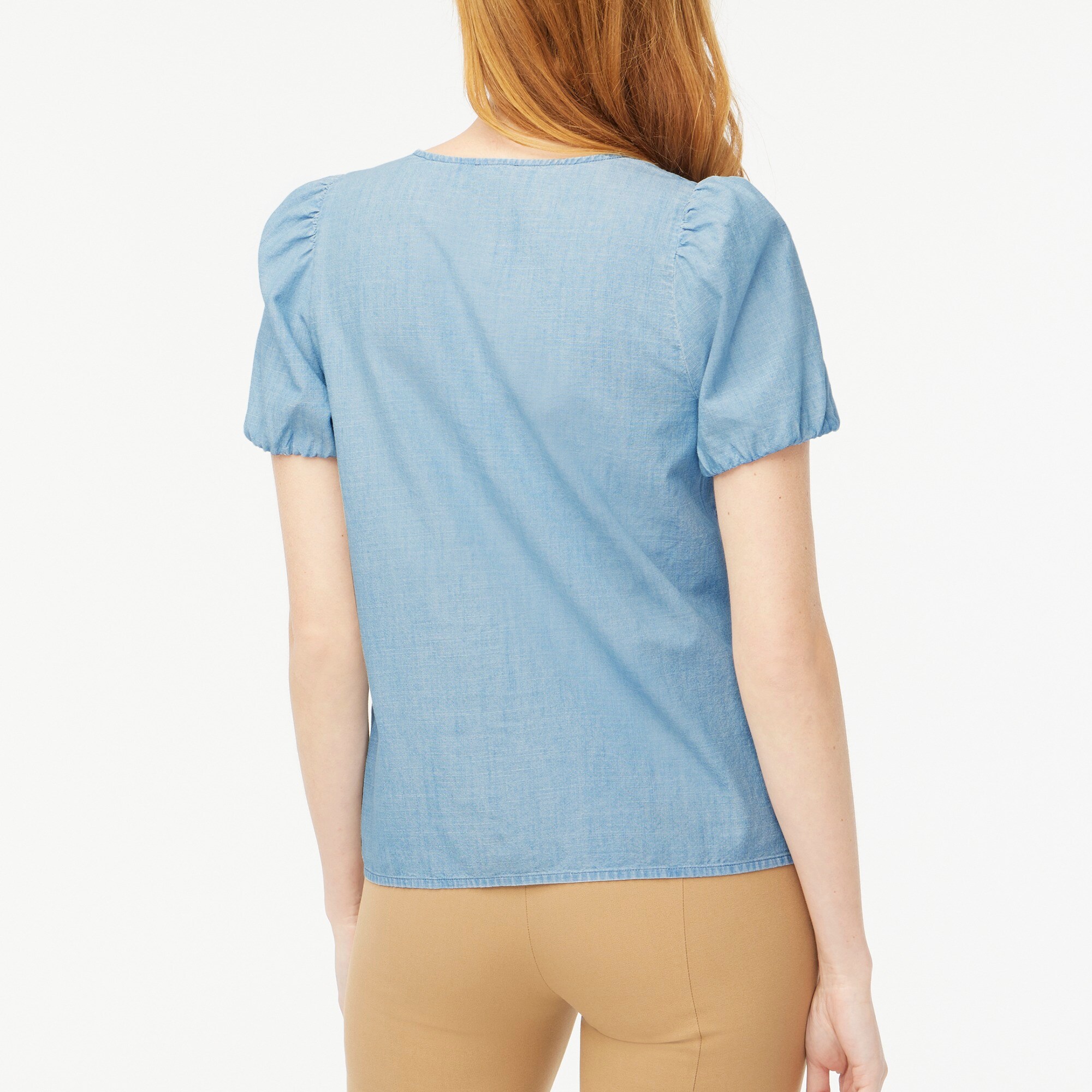 Factory: Puff-sleeve Keyhole Top In Chambray For Women