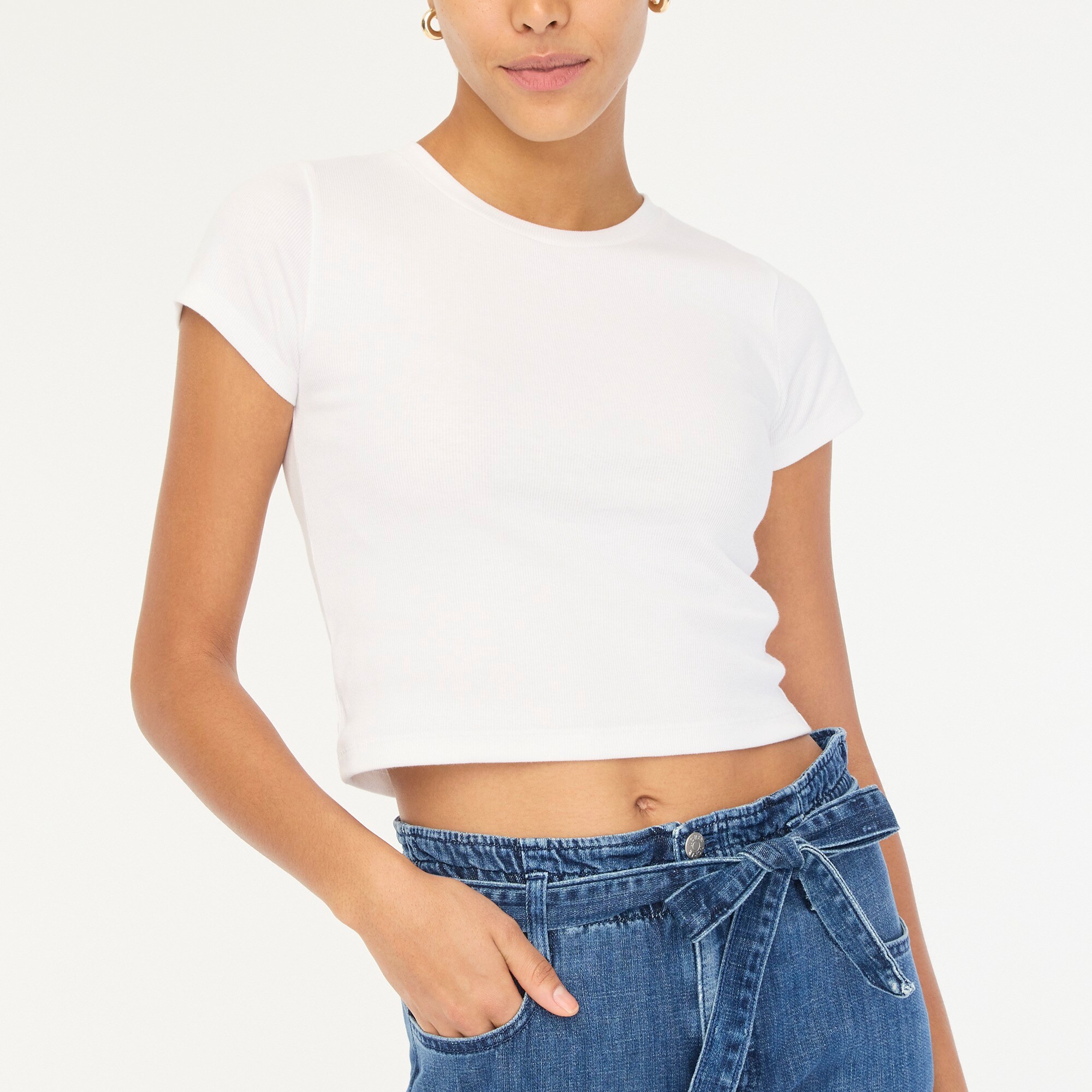 Factory: Crewneck Cropped Ribbed Tee For Women