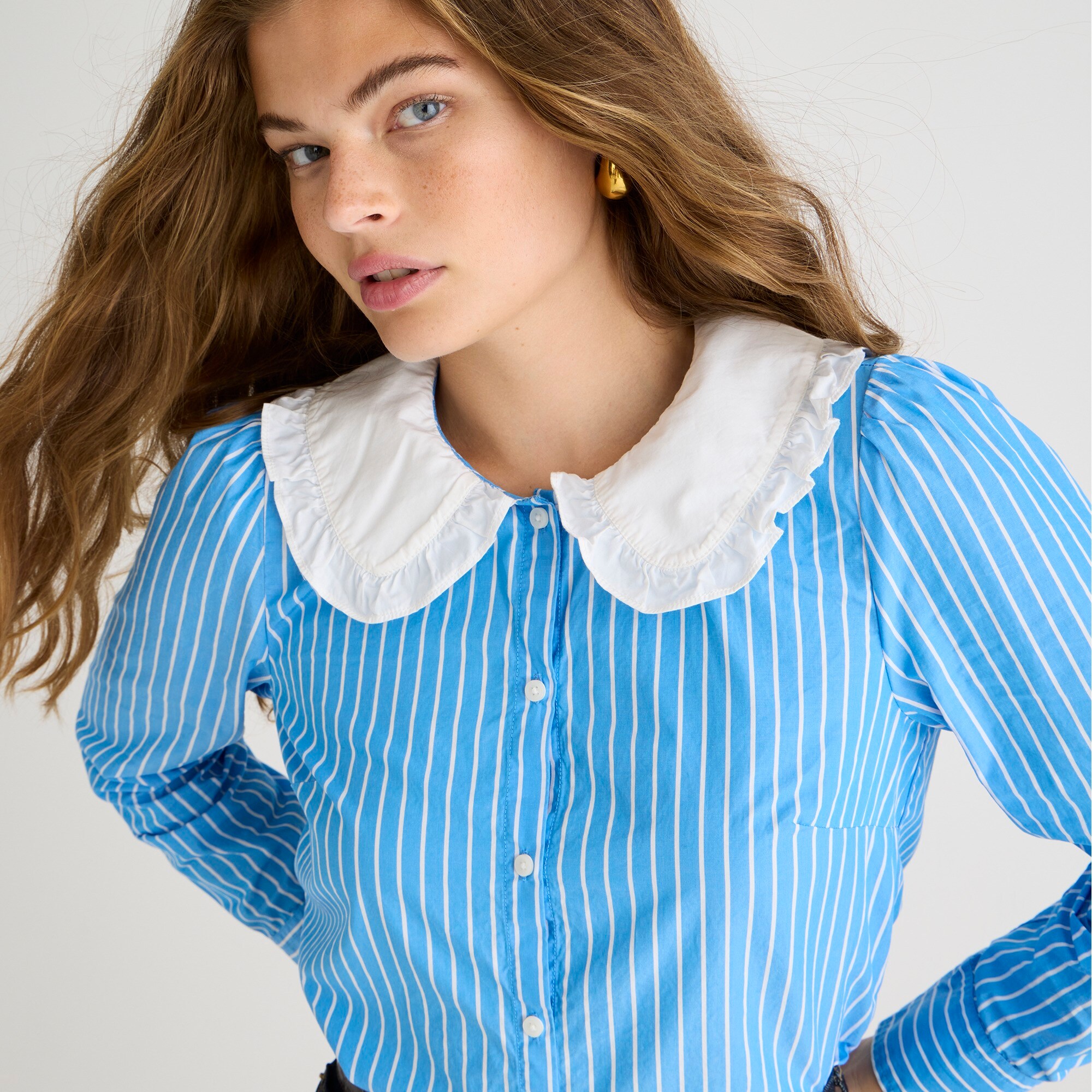 J.Crew: Ruffle-collar Cotton Poplin Shirt In Stripe For Women