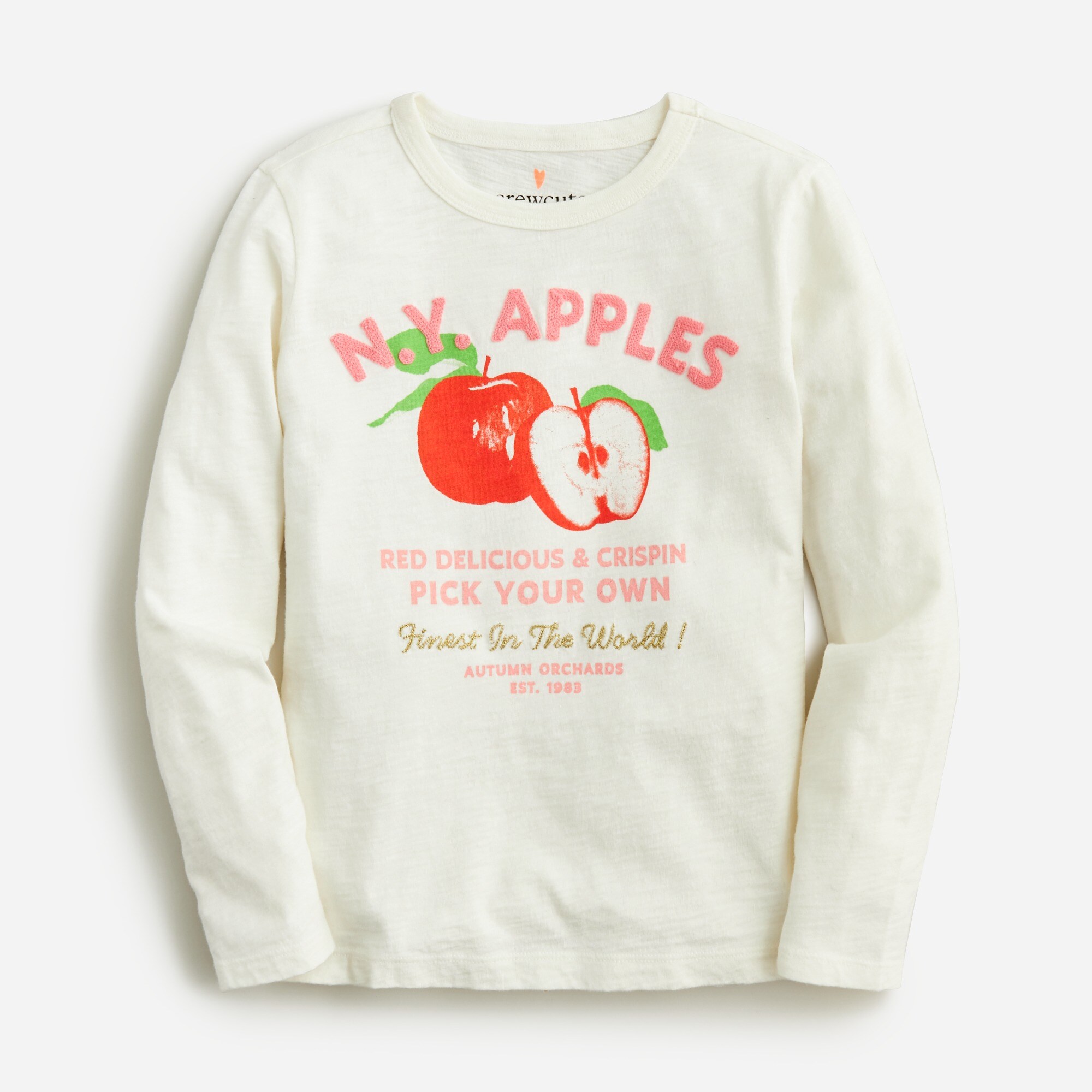 J.Crew: Girls' Long-sleeve "N.Y. Apples" Graphic T-shirt For Girls