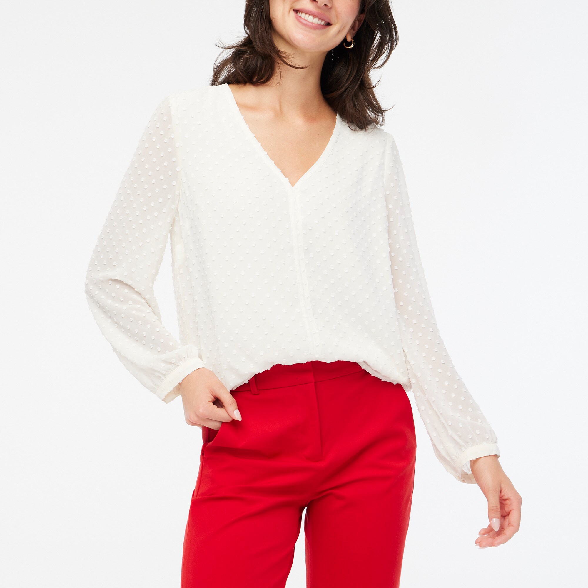 Factory: V-neck Clip-dot Blouse For Women
