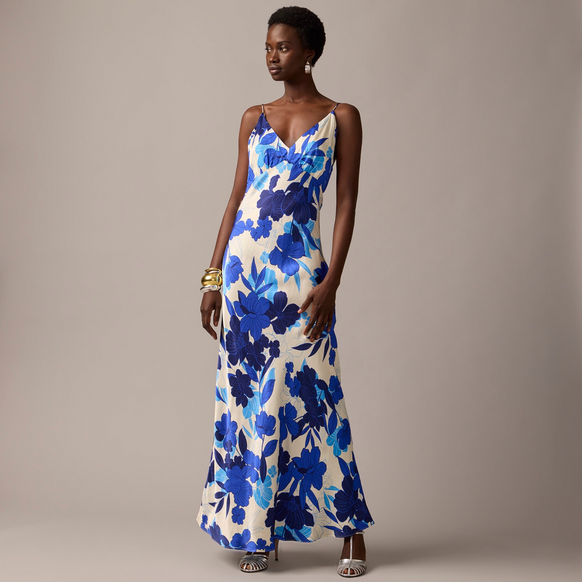J.Crew: Collection Limited-edition Full-length Luster Crepe V-neck Slip Dress In Painted Floral ...
