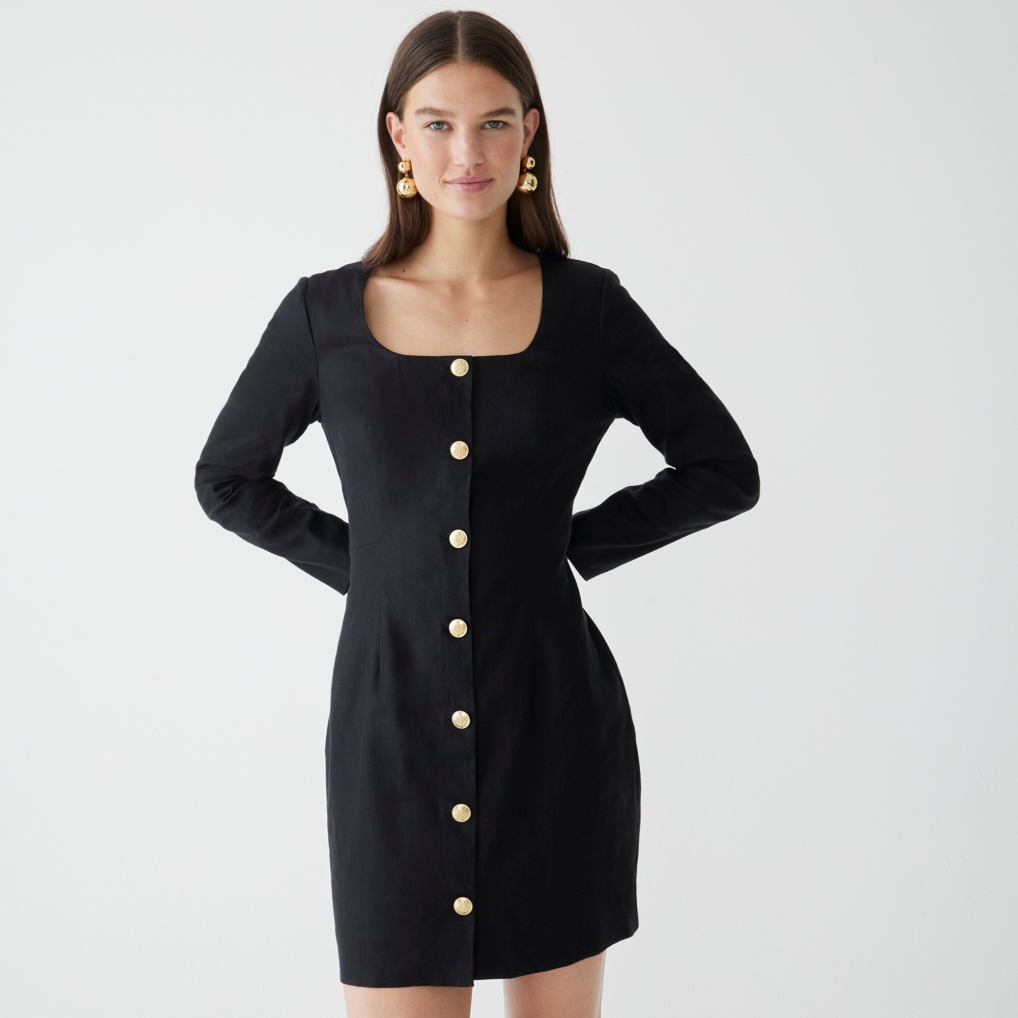 J.Crew: Long-sleeve Button-front Mini Dress For Women