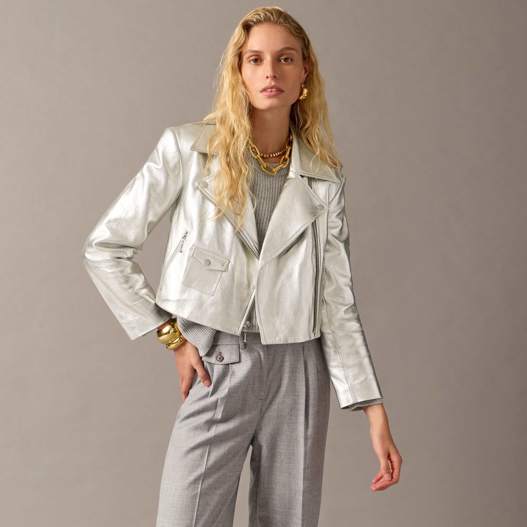 J.Crew: Collection Limited-edition Silver Leather Jacket For Women