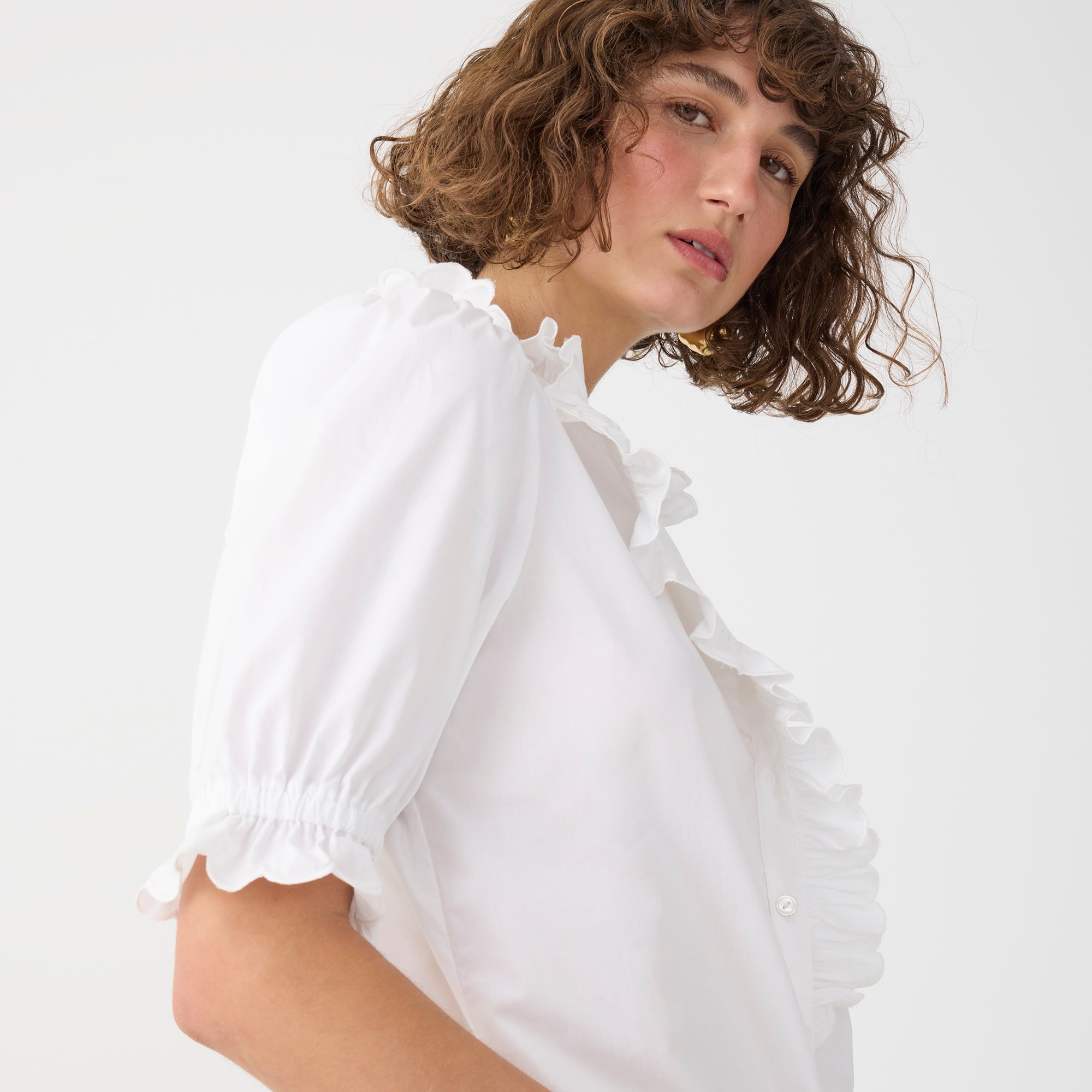 J.Crew: Ruffle-trim Button-up Shirt In Cotton Poplin For Women