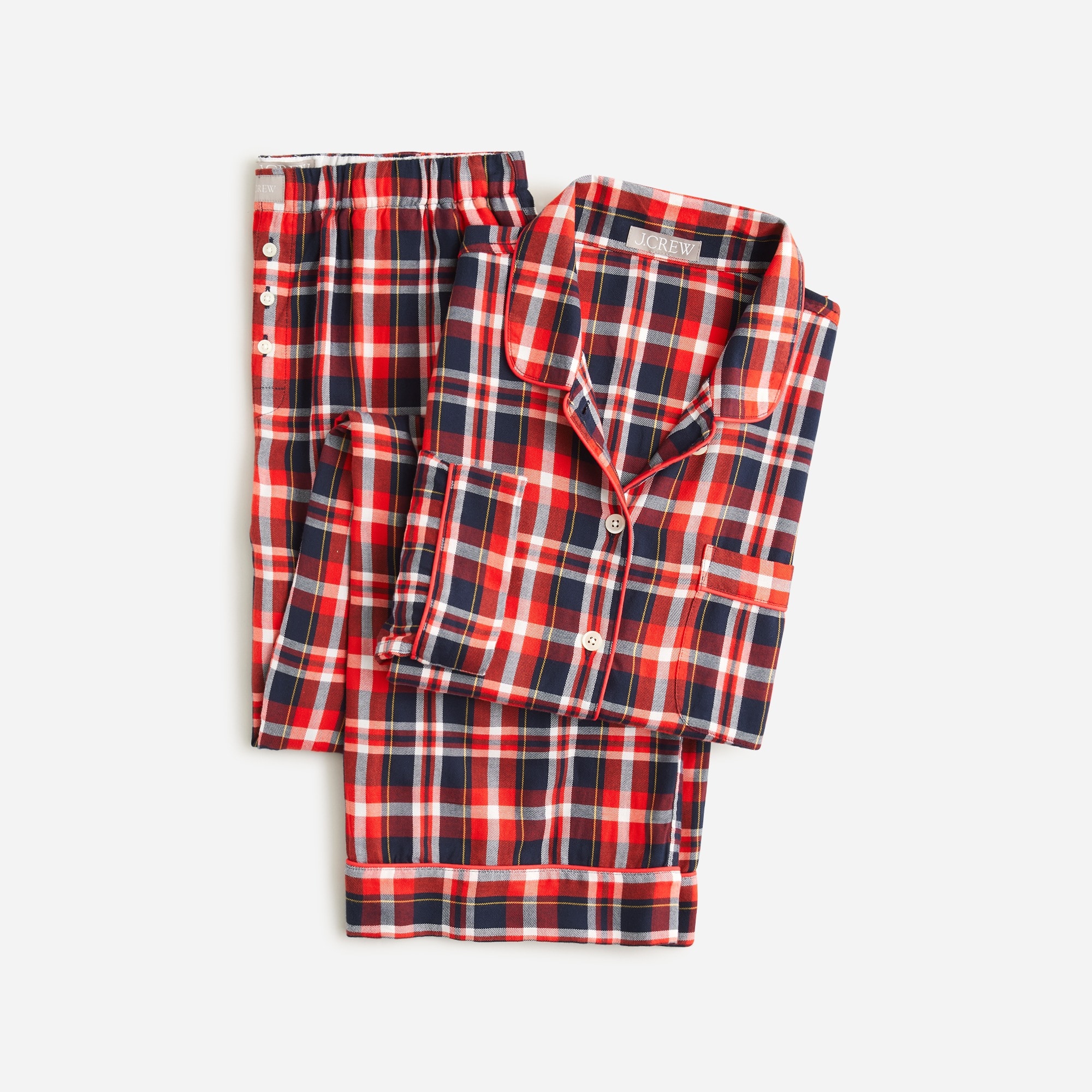 J.Crew: Flannel Long-sleeve Cropped Pajama Pant Set In Plaid For Women