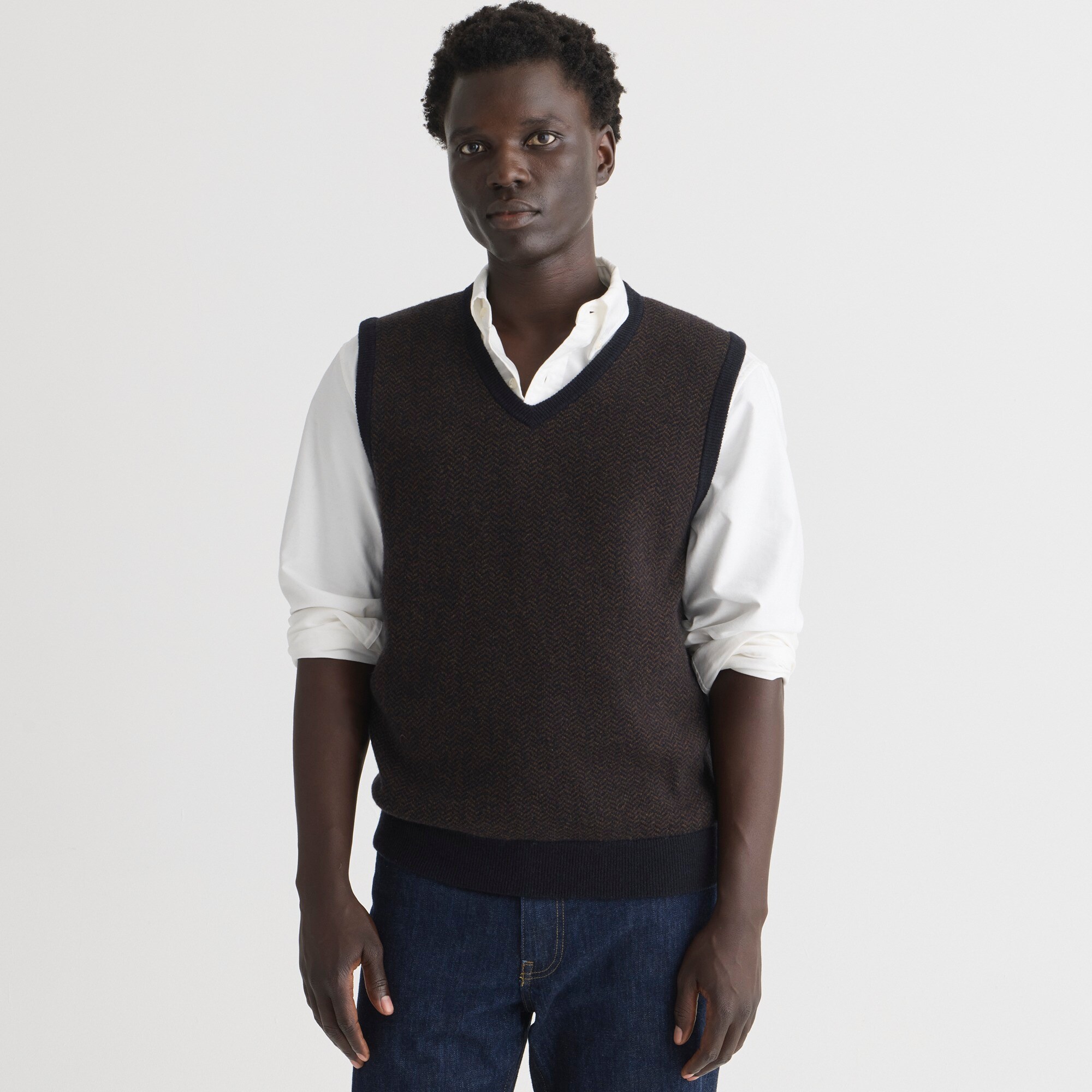 J.Crew: Wool Herringbone Jacquard Sweater-vest For Men
