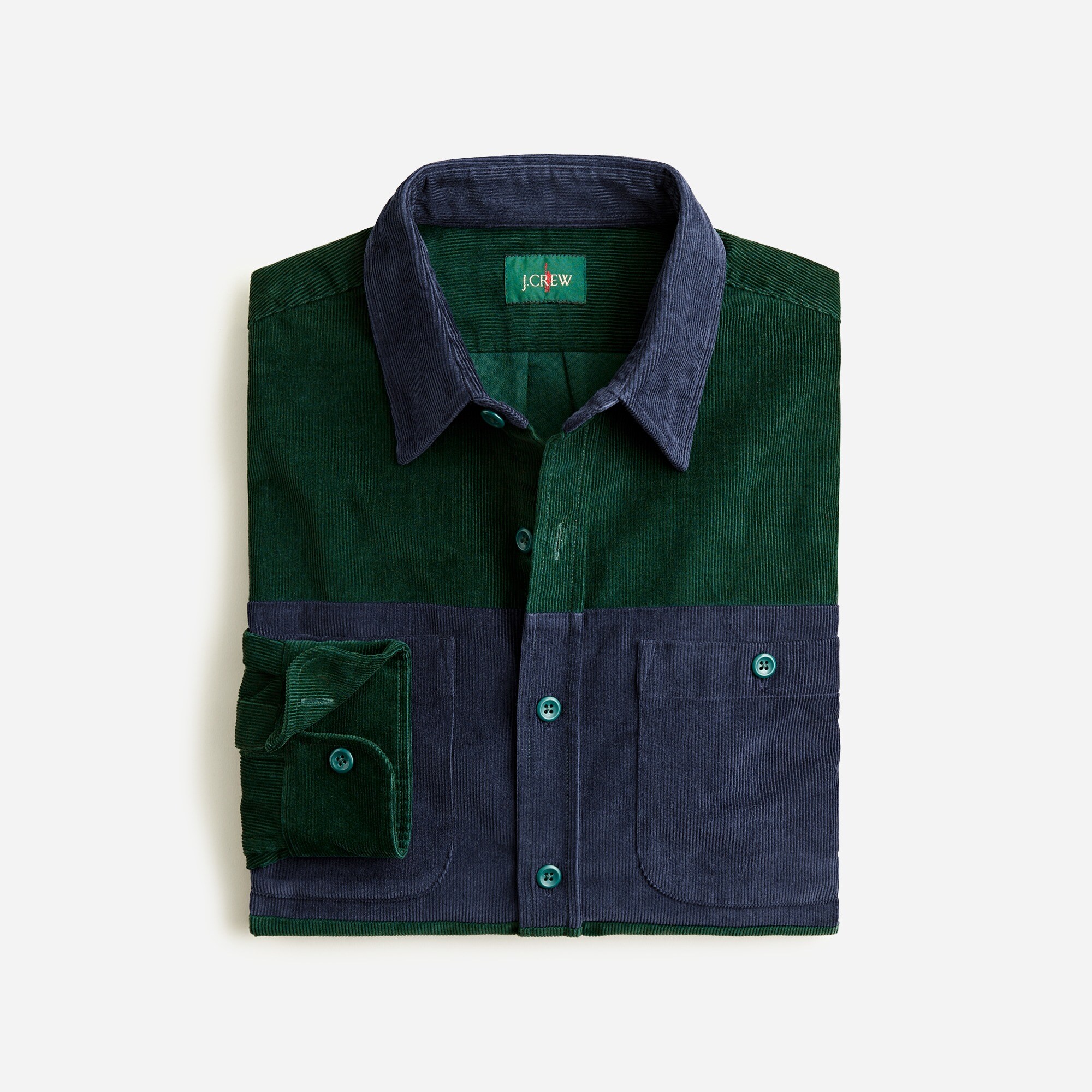 J.Crew: Midweight Corduroy Workshirt In Colorblock For Men