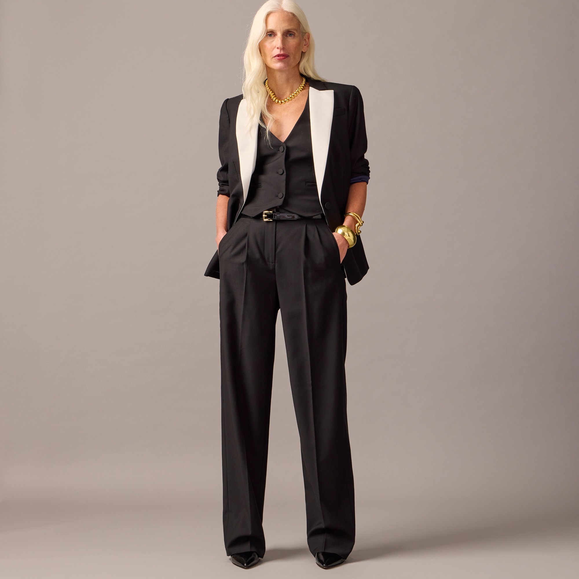 J.Crew: Collection Pleated Wide-leg Tuxedo Pant In Italian Wool For Women