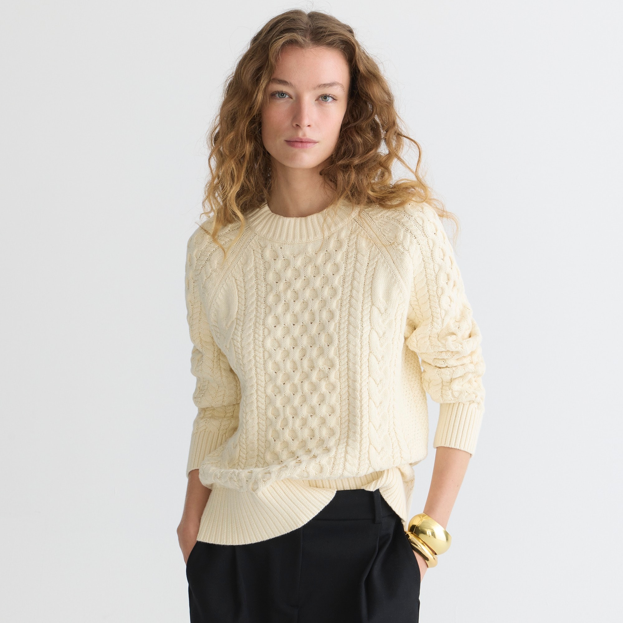 J.Crew: Cable-knit Crewneck Sweater For Women