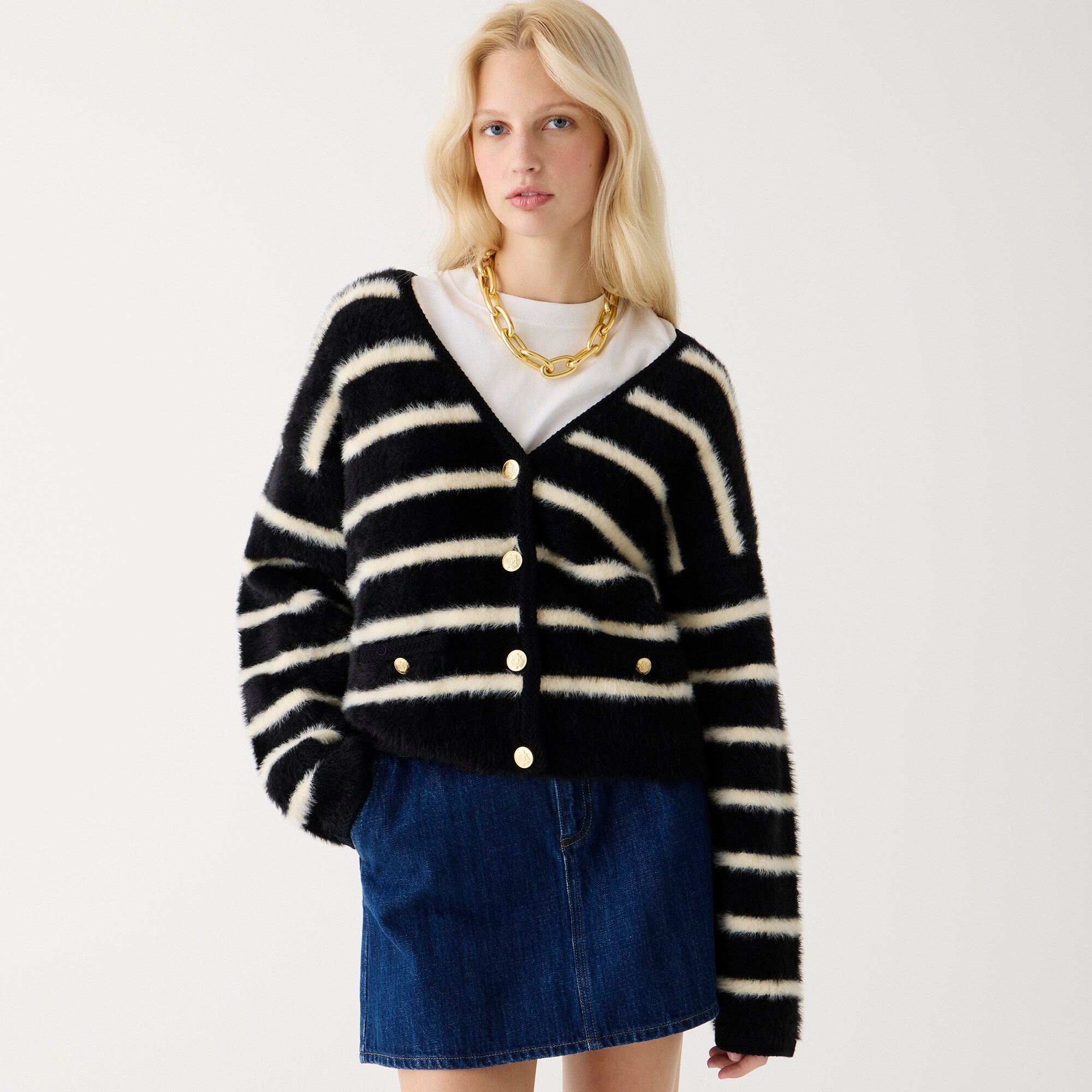J.Crew: Sweater Lady Jacket In Striped Brushed Yarn For Women