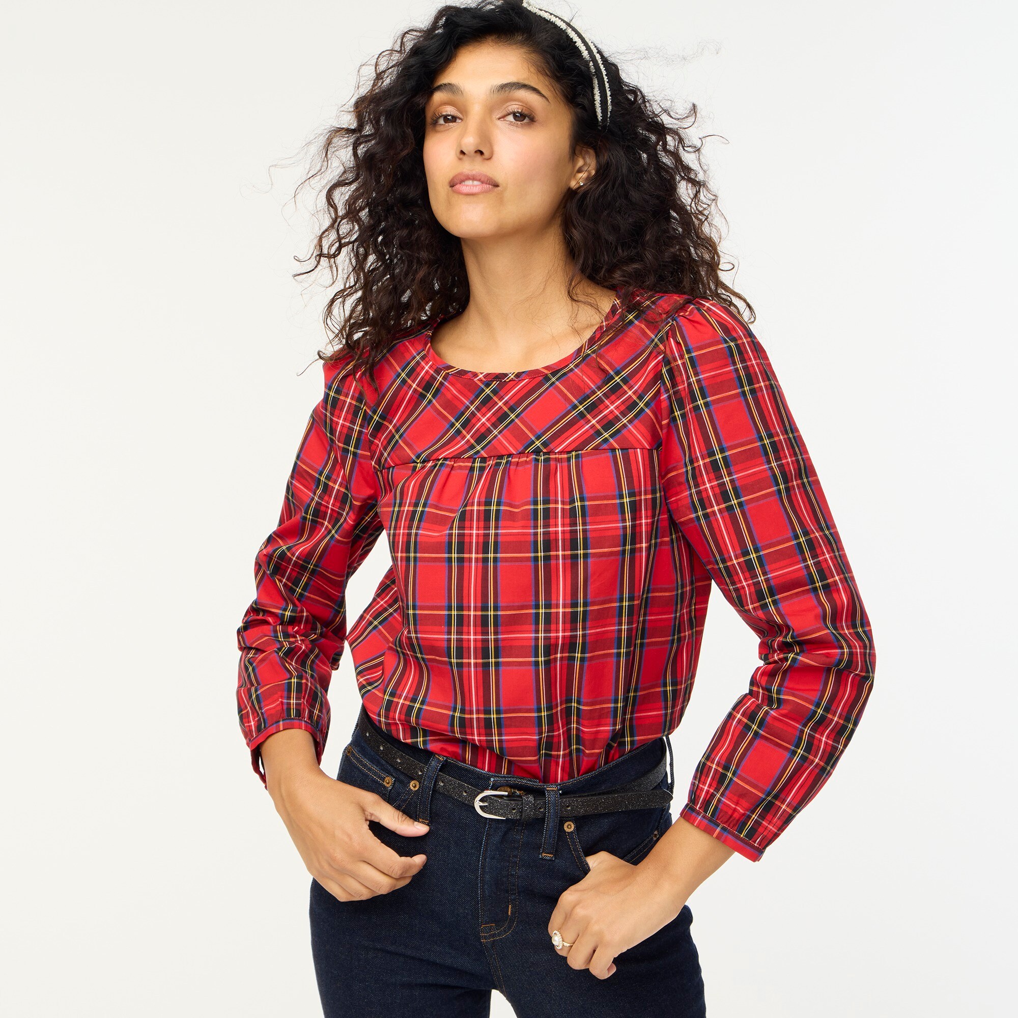 Factory: Tartan Cotton Poplin Top For Women