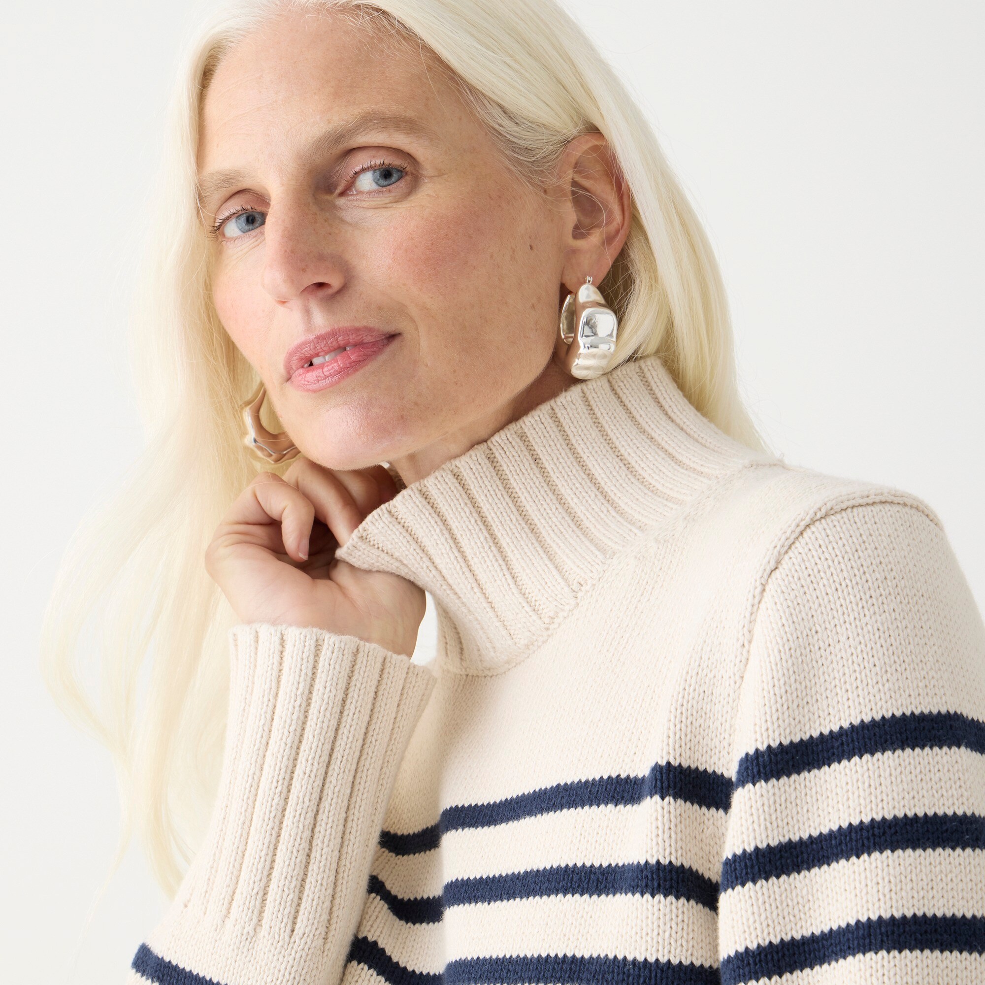 J.Crew: Cotton Turtleneck Sweater In Stripe For Women