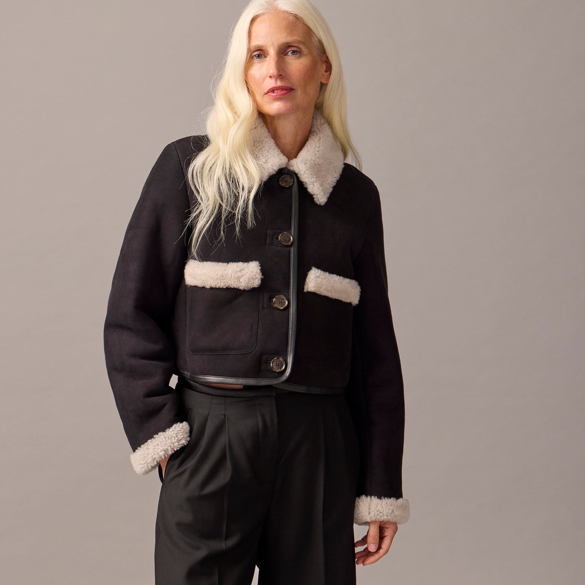 J.Crew: Collection Cropped Shearling Jacket For Women