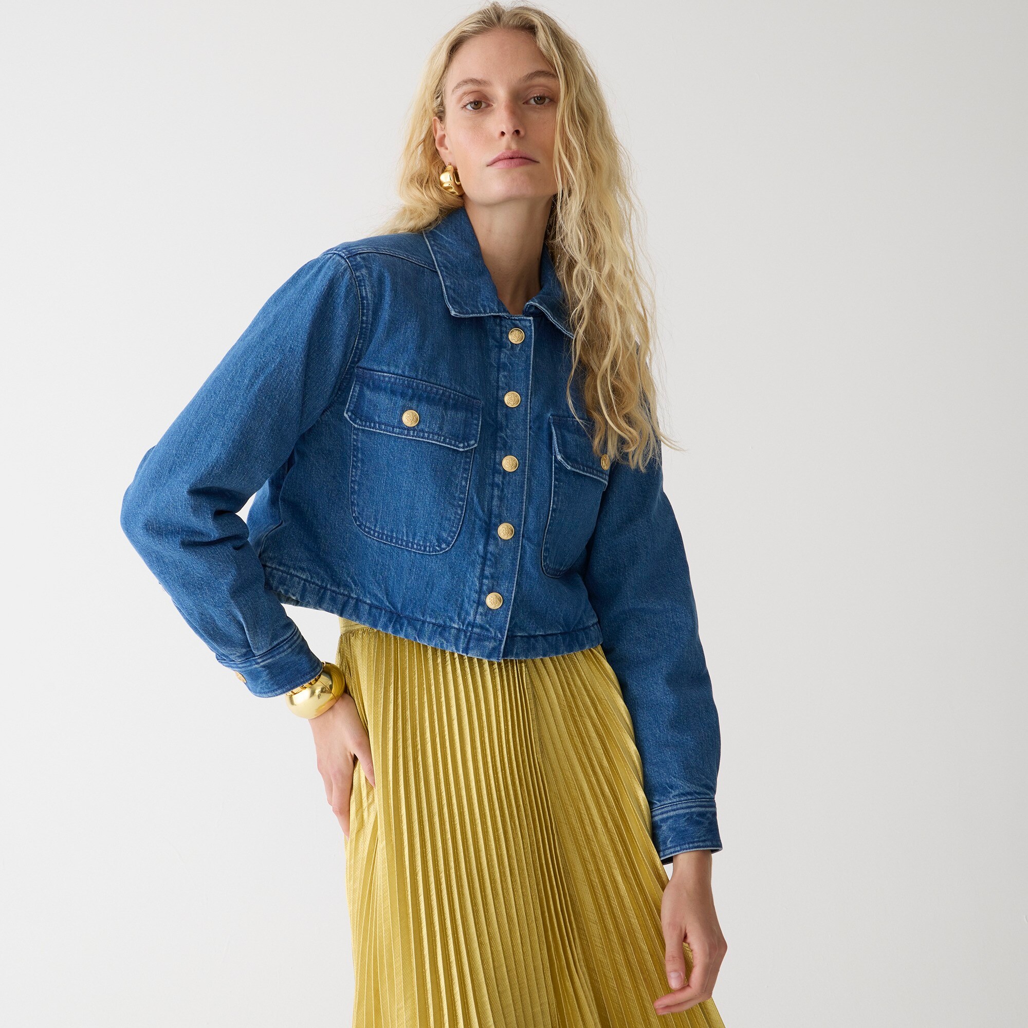 J.Crew: Cropped Denim Puffer Jacket For Women