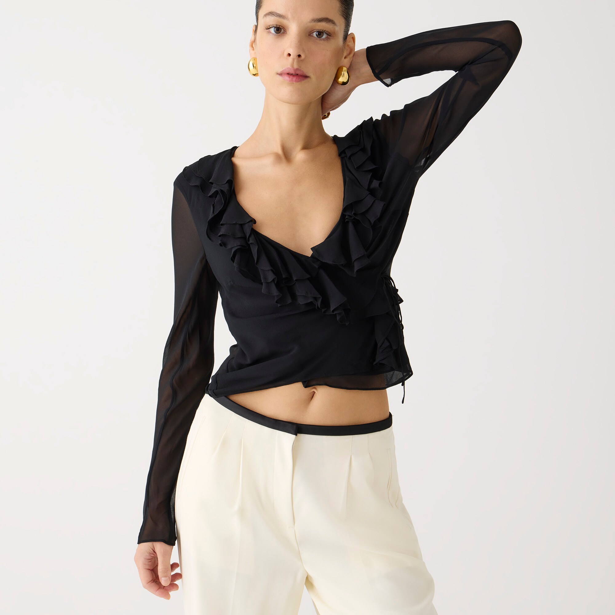 J.Crew: Chiffon Ruffle Wrap Top For Women