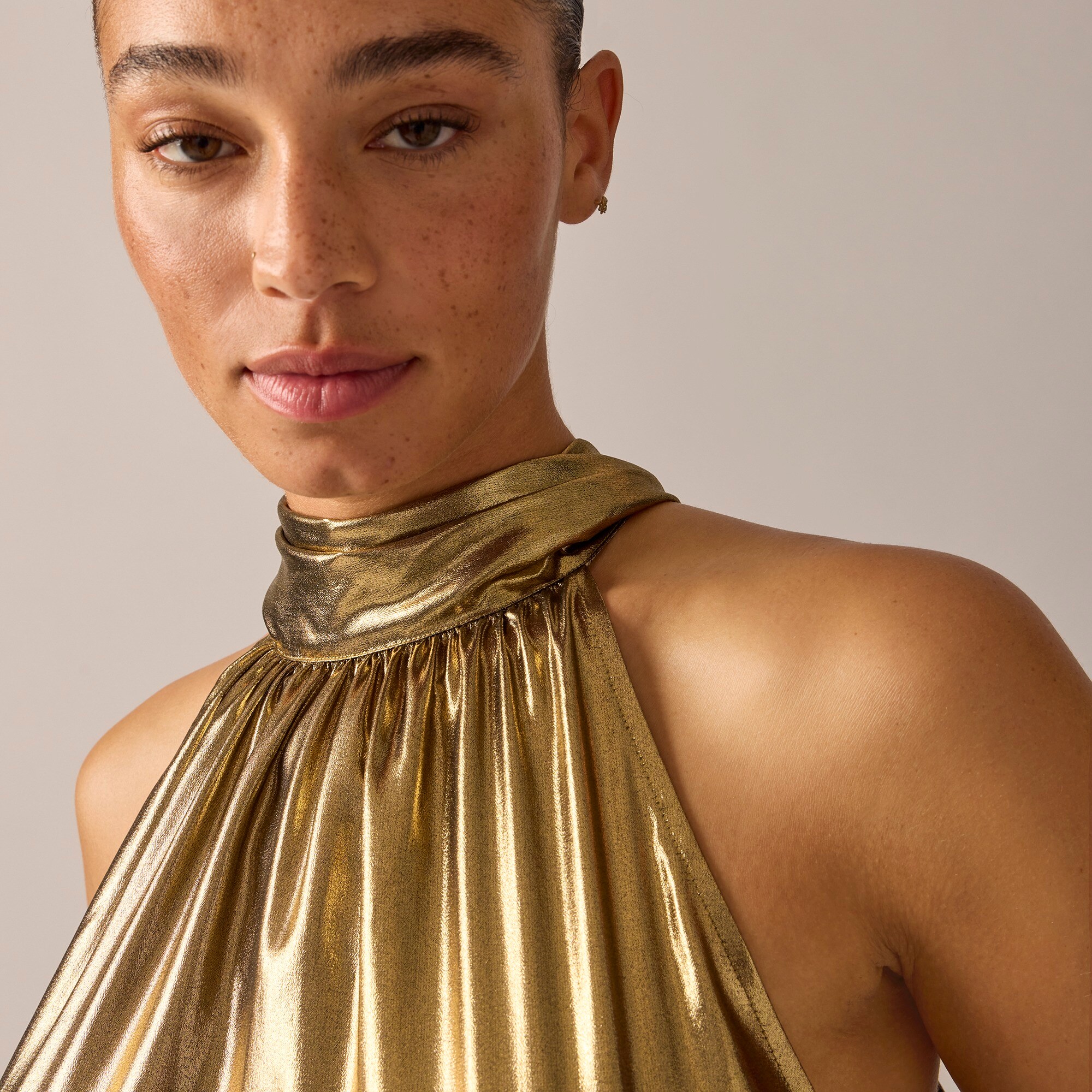 J.Crew: Halter Top With Necktie In Gold Lamé For Women