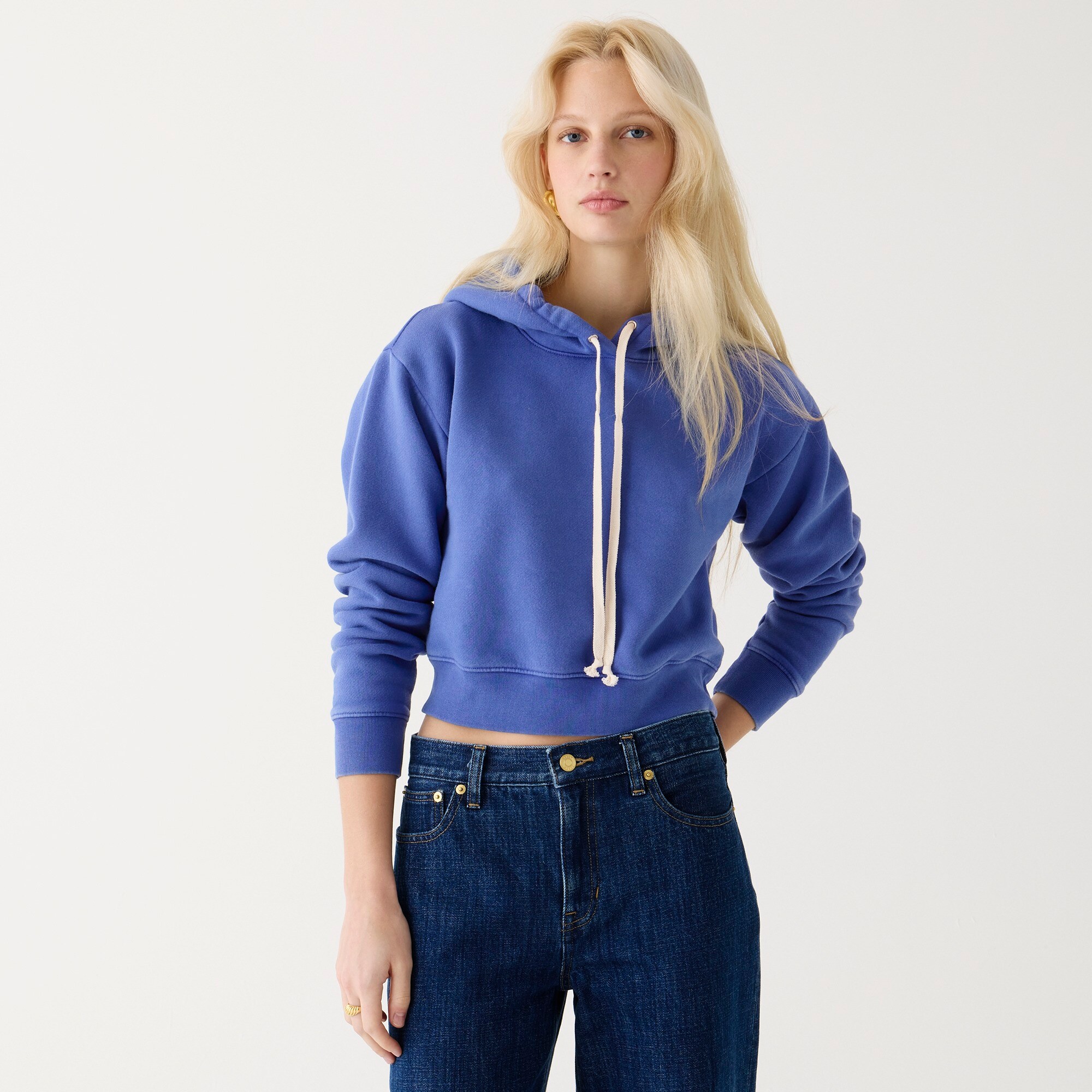 J.Crew: Heritage Fleece Cropped Hoodie For Women