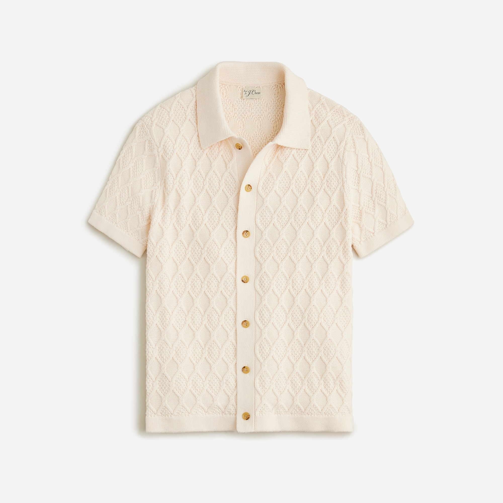 J.Crew: Short-sleeve Heritage Cotton Diamond Cable-knit Sweater-polo ...