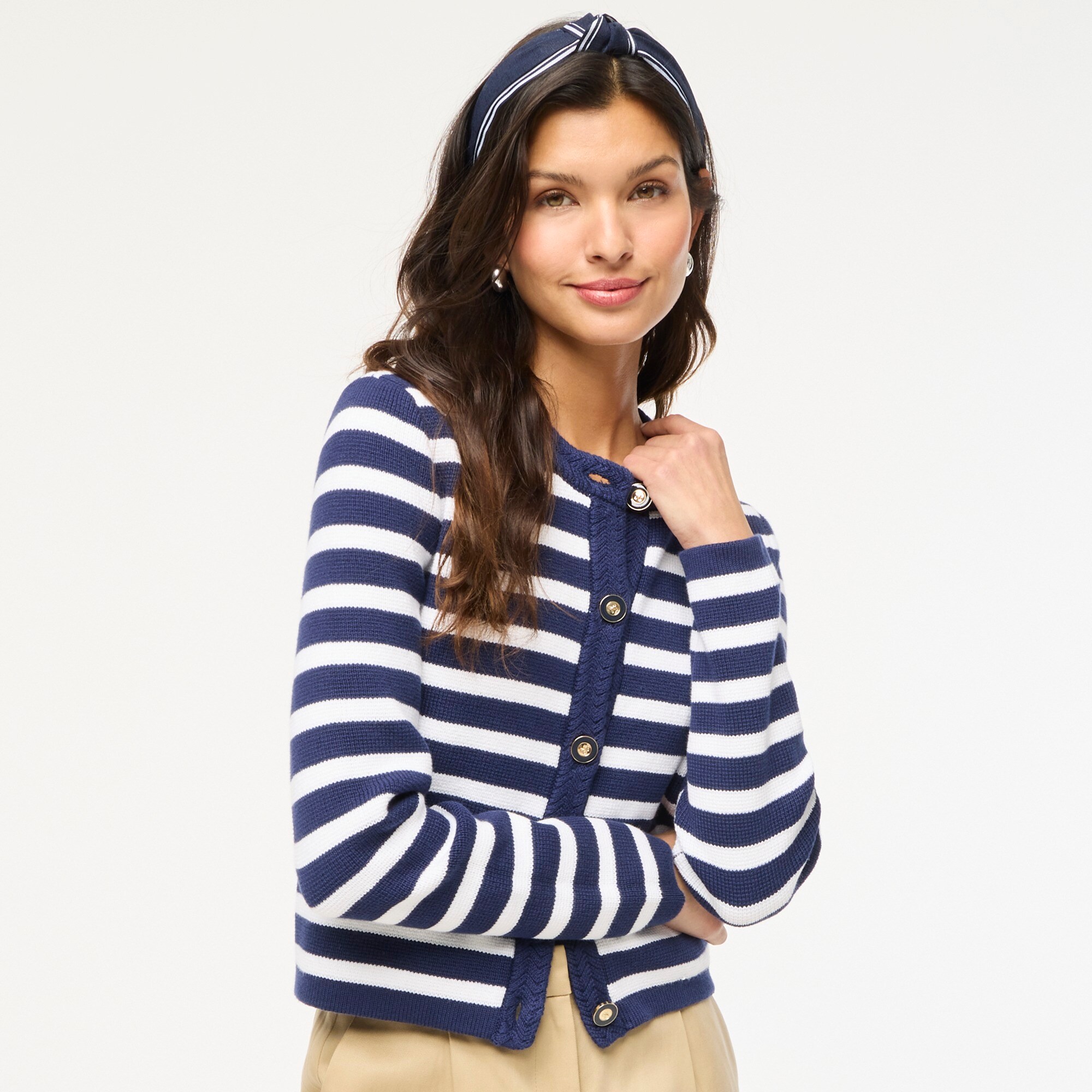 Factory: Striped Cotton Lady Jacket Cardigan Sweater For Women