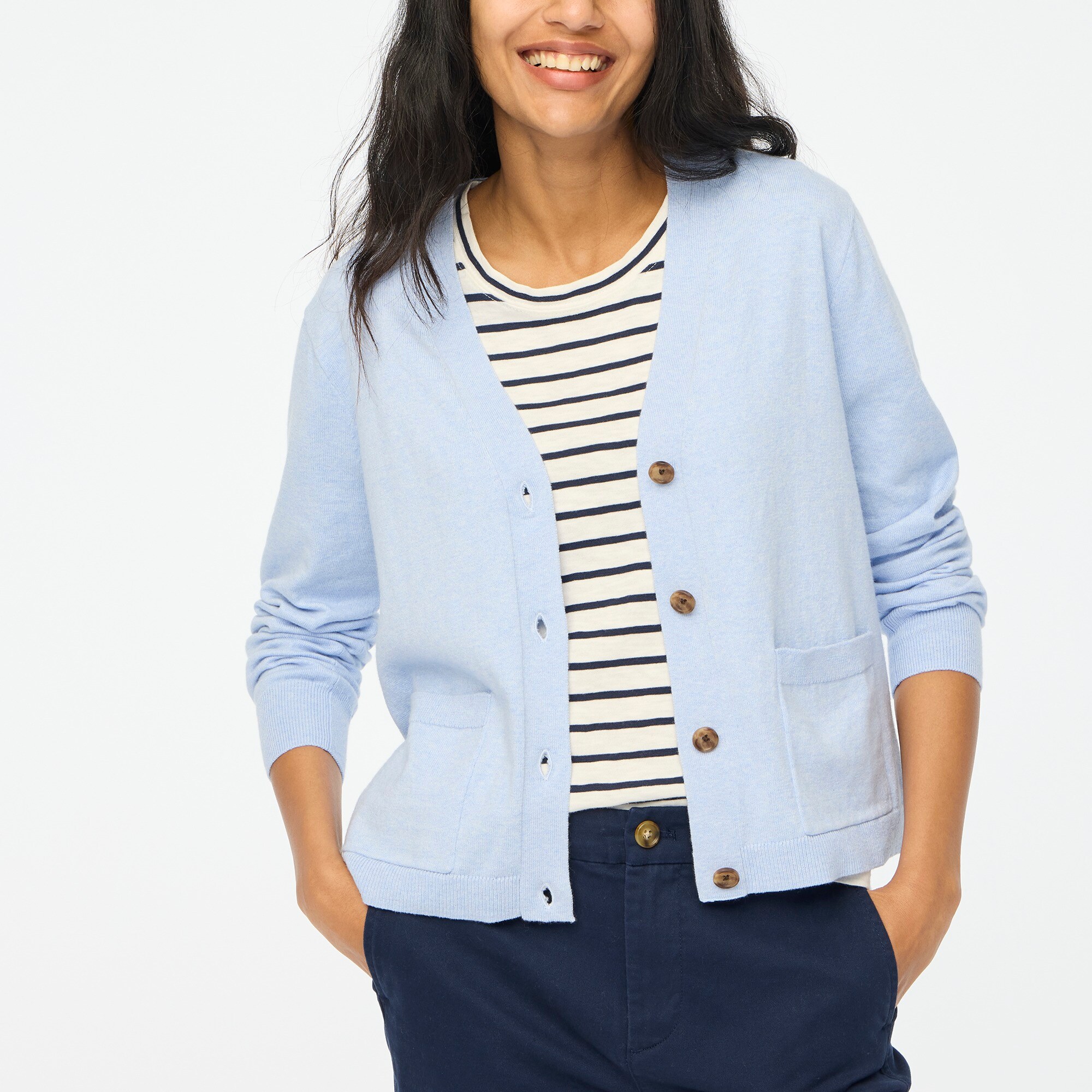 Factory: Cotton-blend V-neck Cardigan Sweater For Women