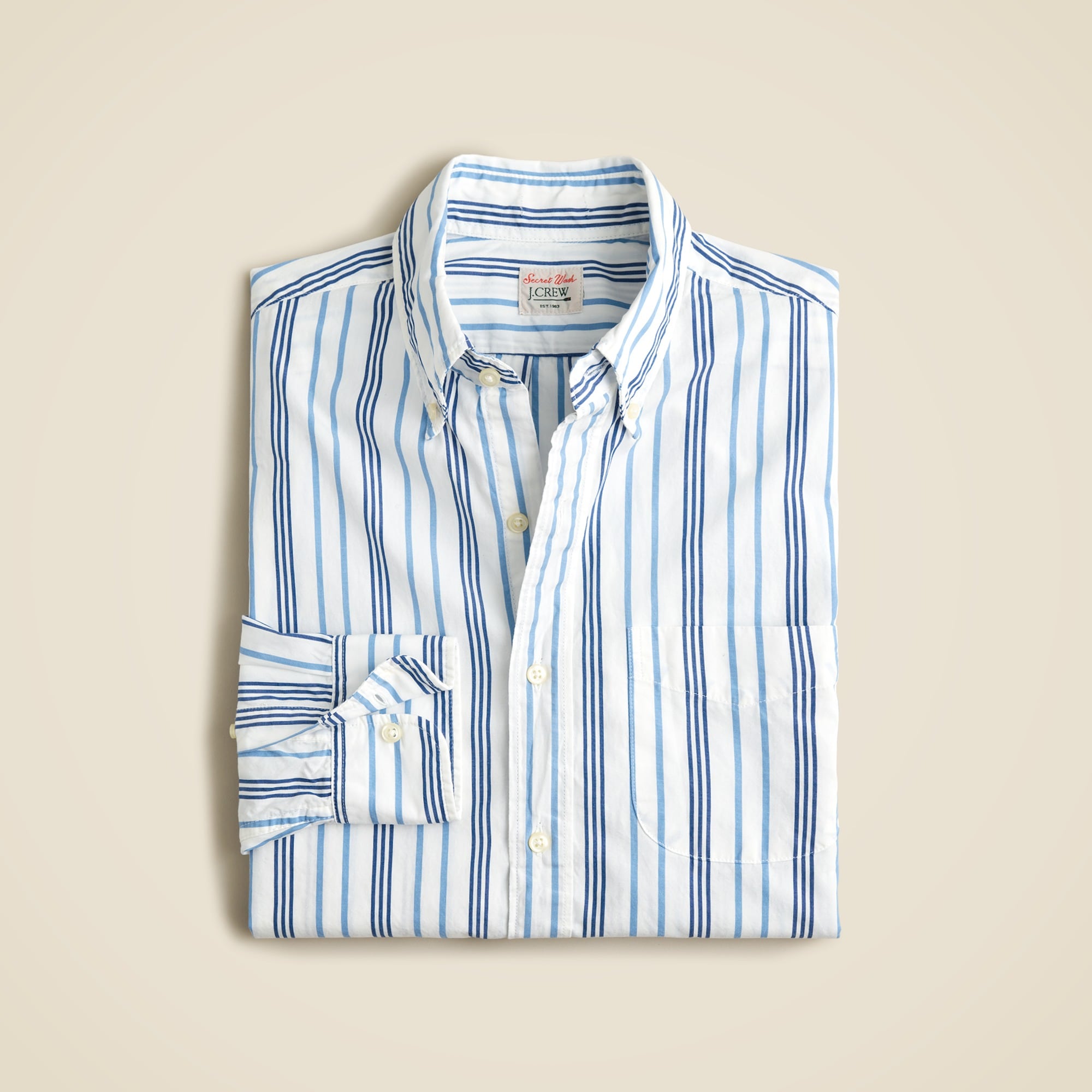 J.Crew: Secret Wash Cotton Poplin Shirt In Stripe For Men