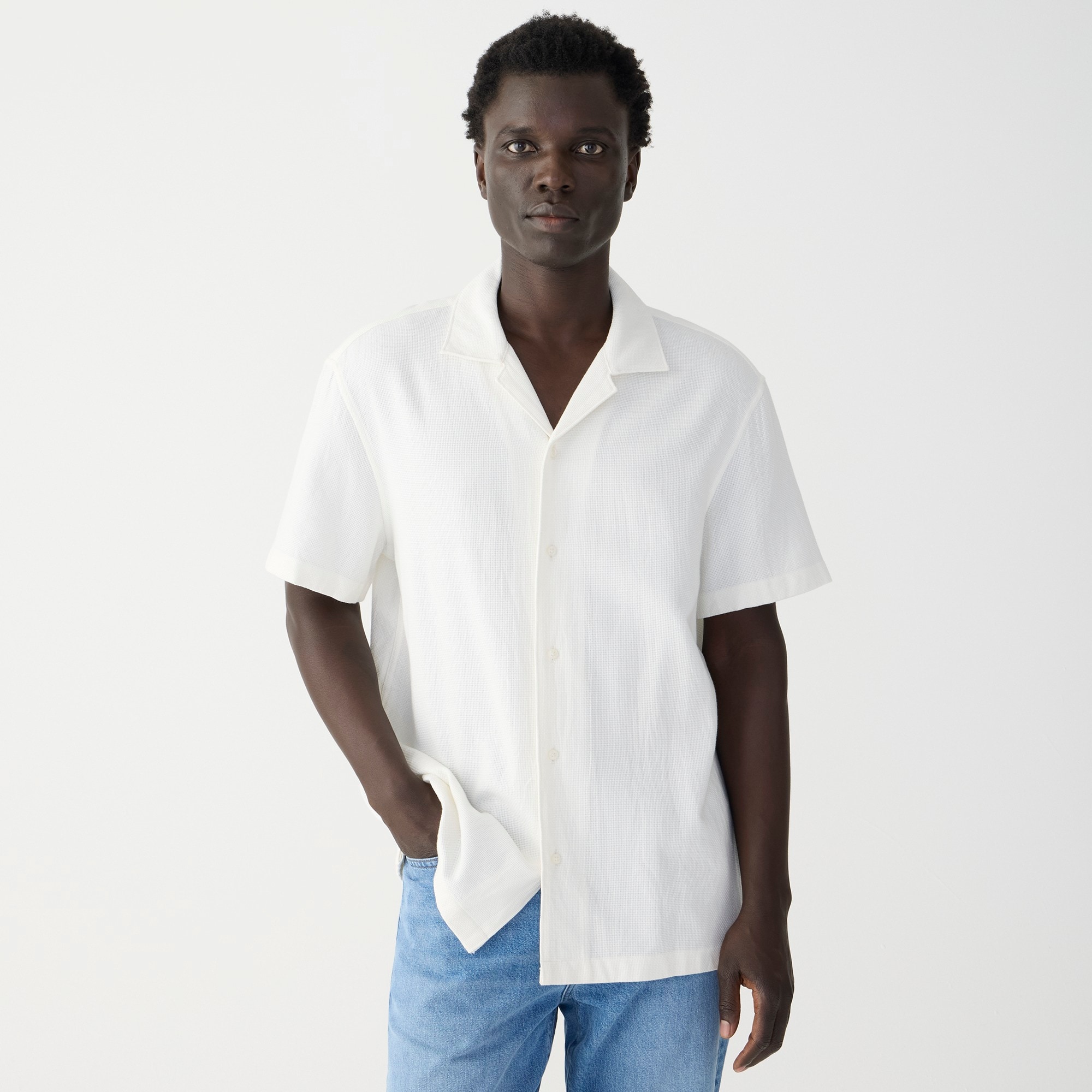 J.Crew: Short-sleeve Textured Cotton Camp-collar Shirt For Men