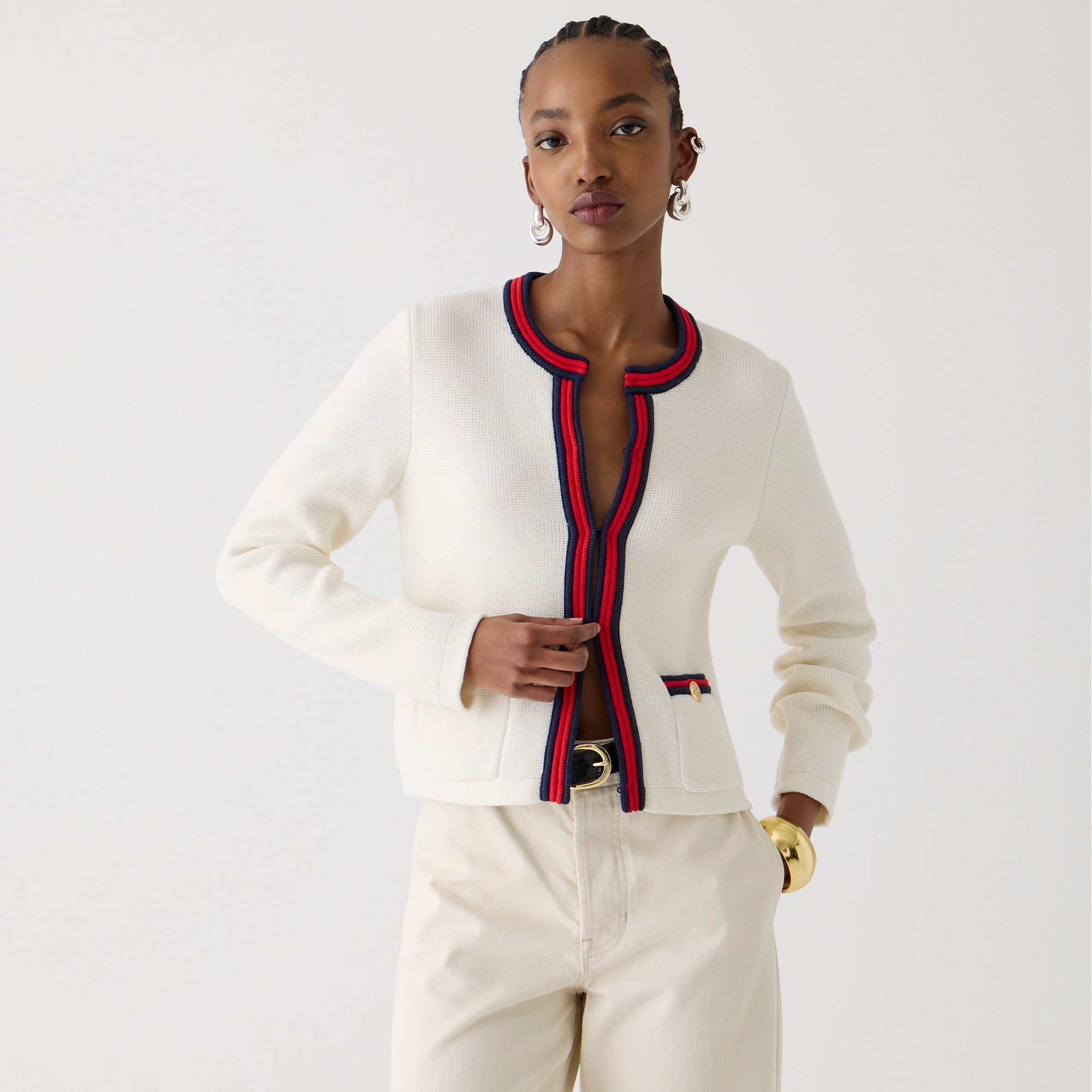 J.Crew: Emilie Sweater Lady Jacket With Contrast Trim For Women