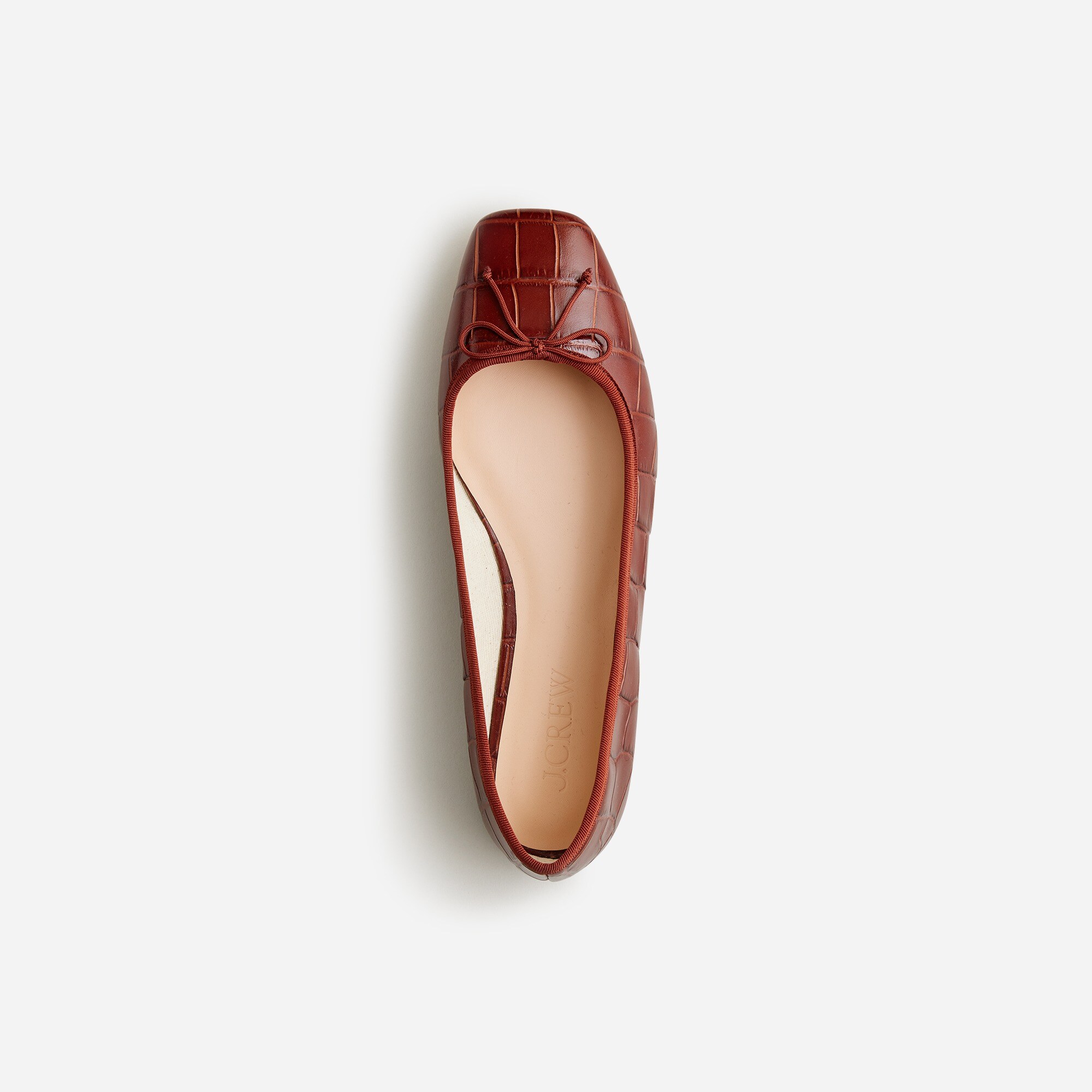 J.Crew: Quinn Square-toe Ballet Flats In Croc-embossed Leather For Women