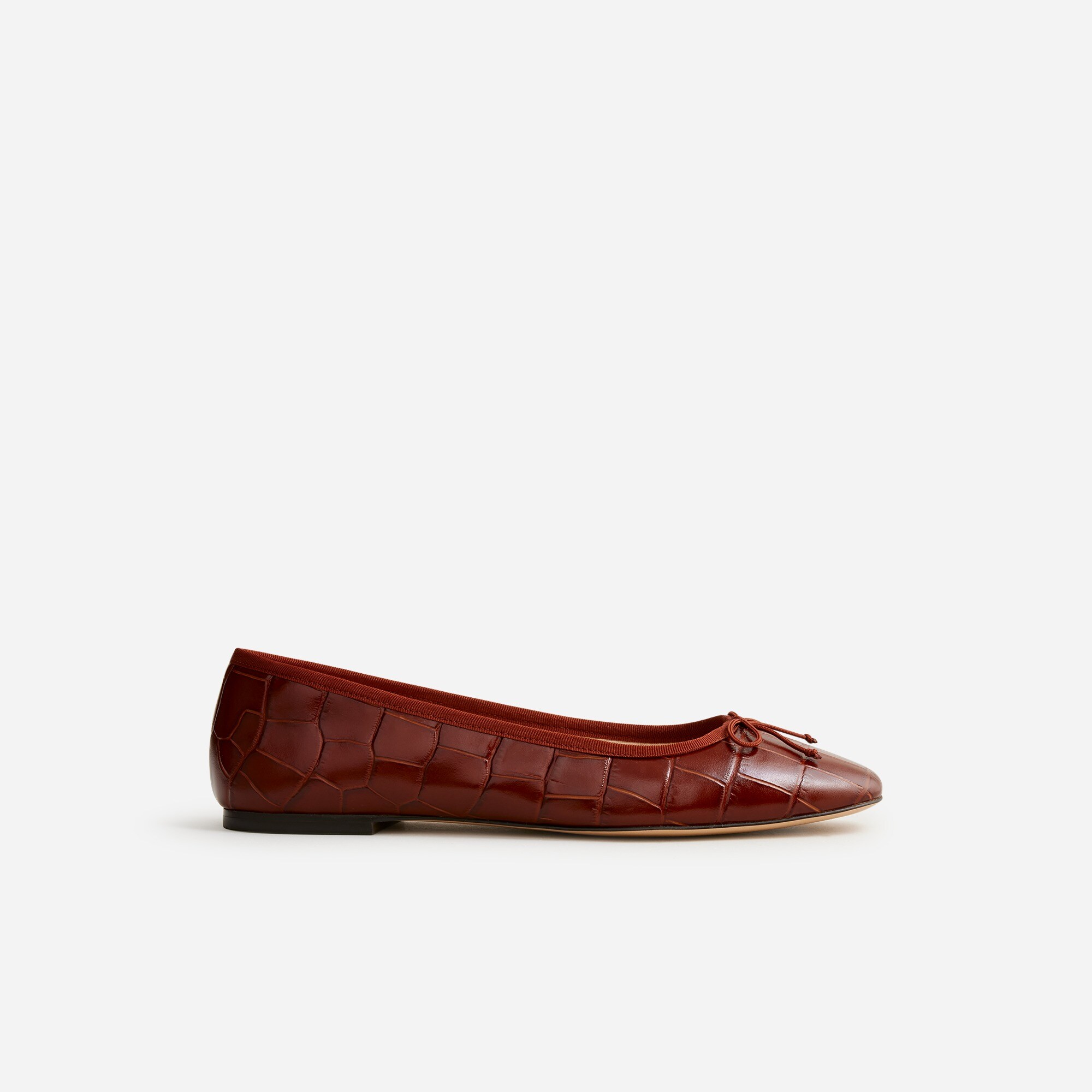 J.Crew: Quinn Square-toe Ballet Flats In Croc-embossed Leather For Women