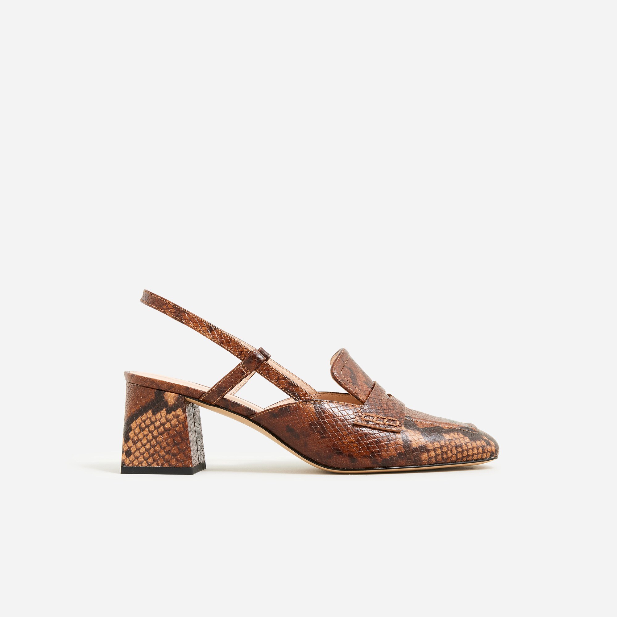 J.Crew: Layne Slingback Loafer Heels In Snake-embossed Leather For Women