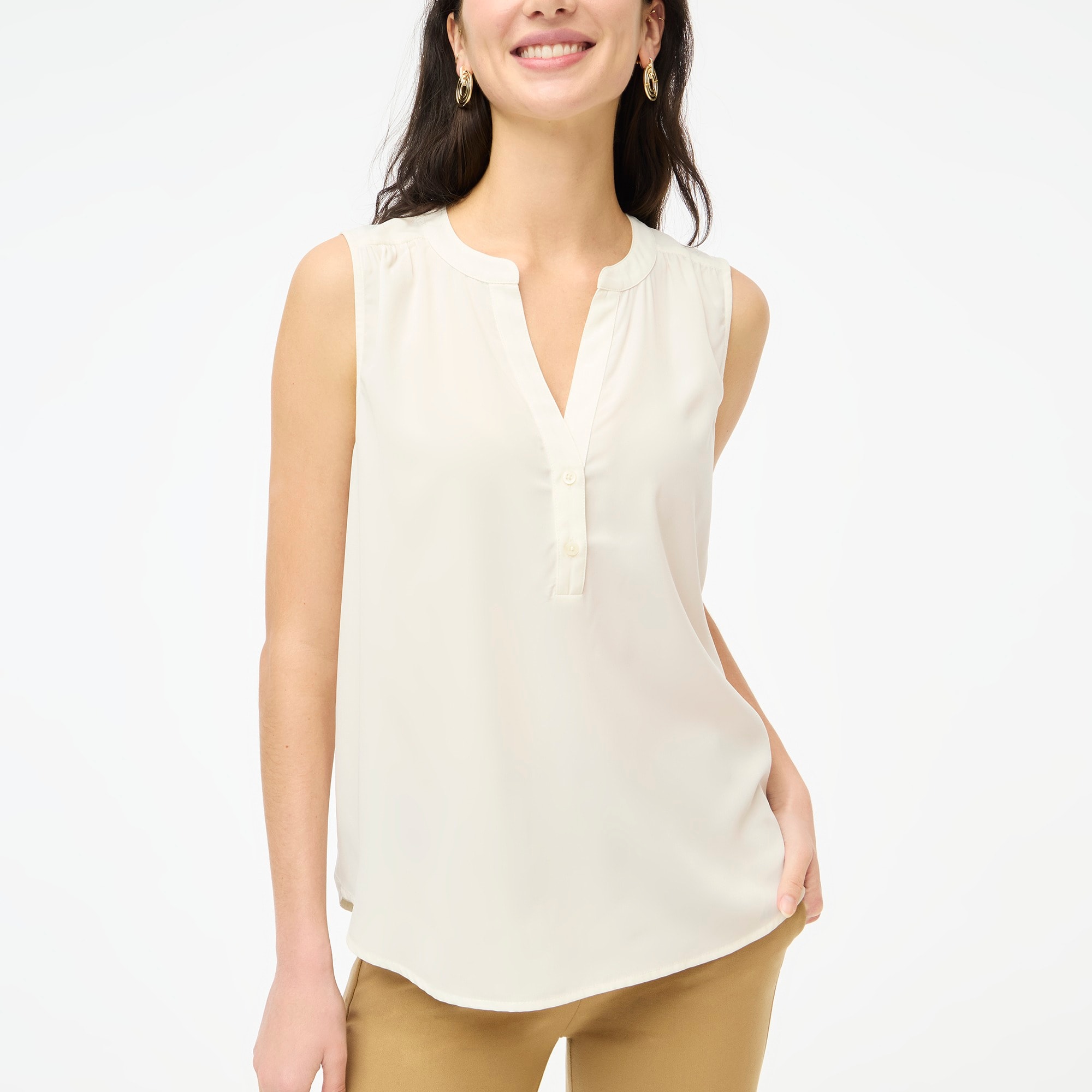 Factory: Sleeveless V-neck Popover Top For Women