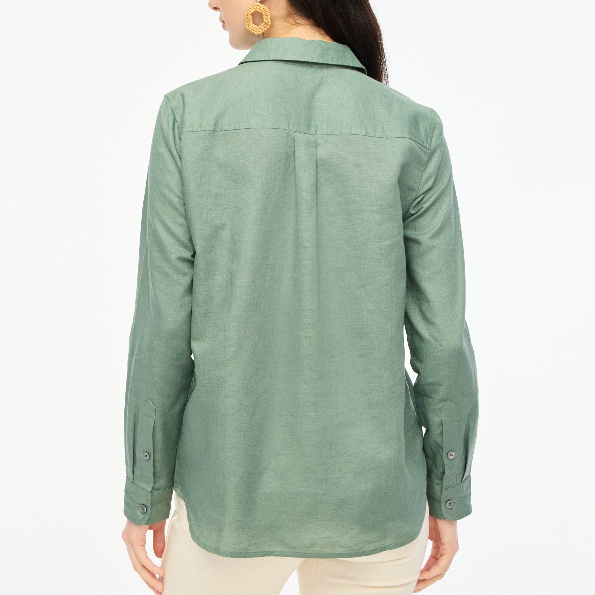 Factory: Linen-blend Button-up Shirt For Women