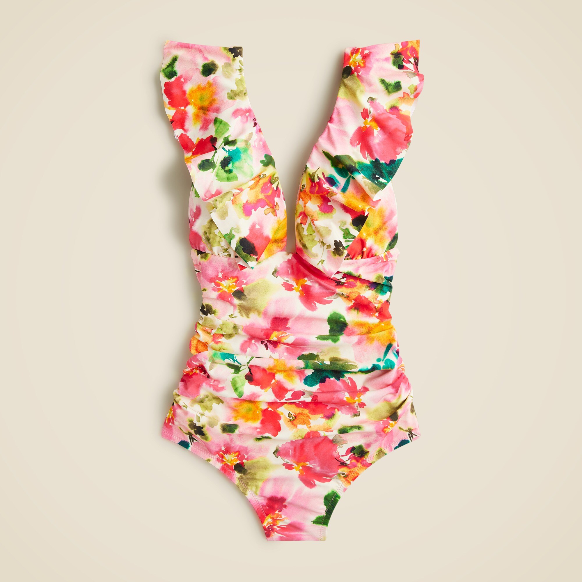 J.Crew: Ruched Ruffle One-piece Swimsuit In Floral For Women