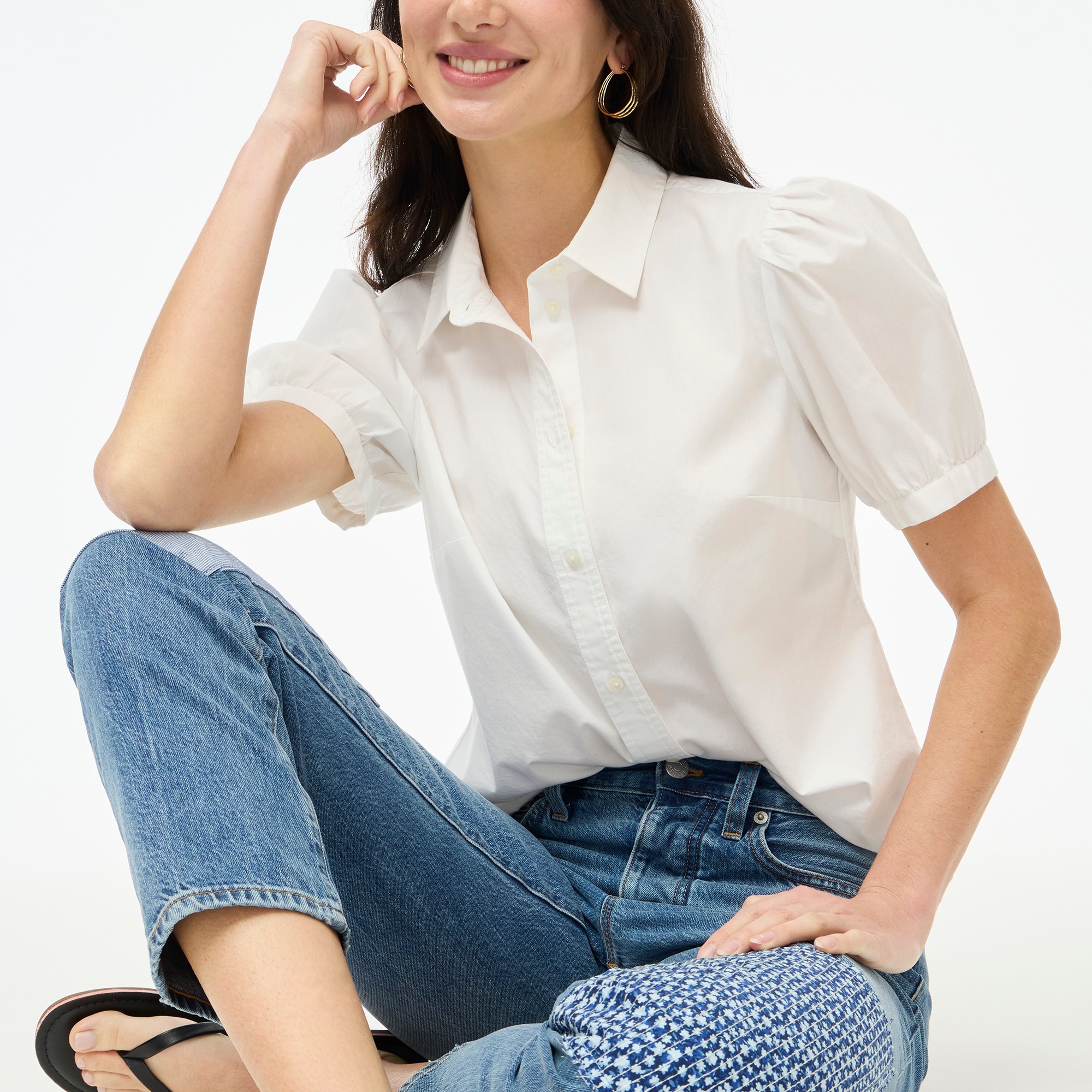 Factory: Puff-sleeve Button-up For Women