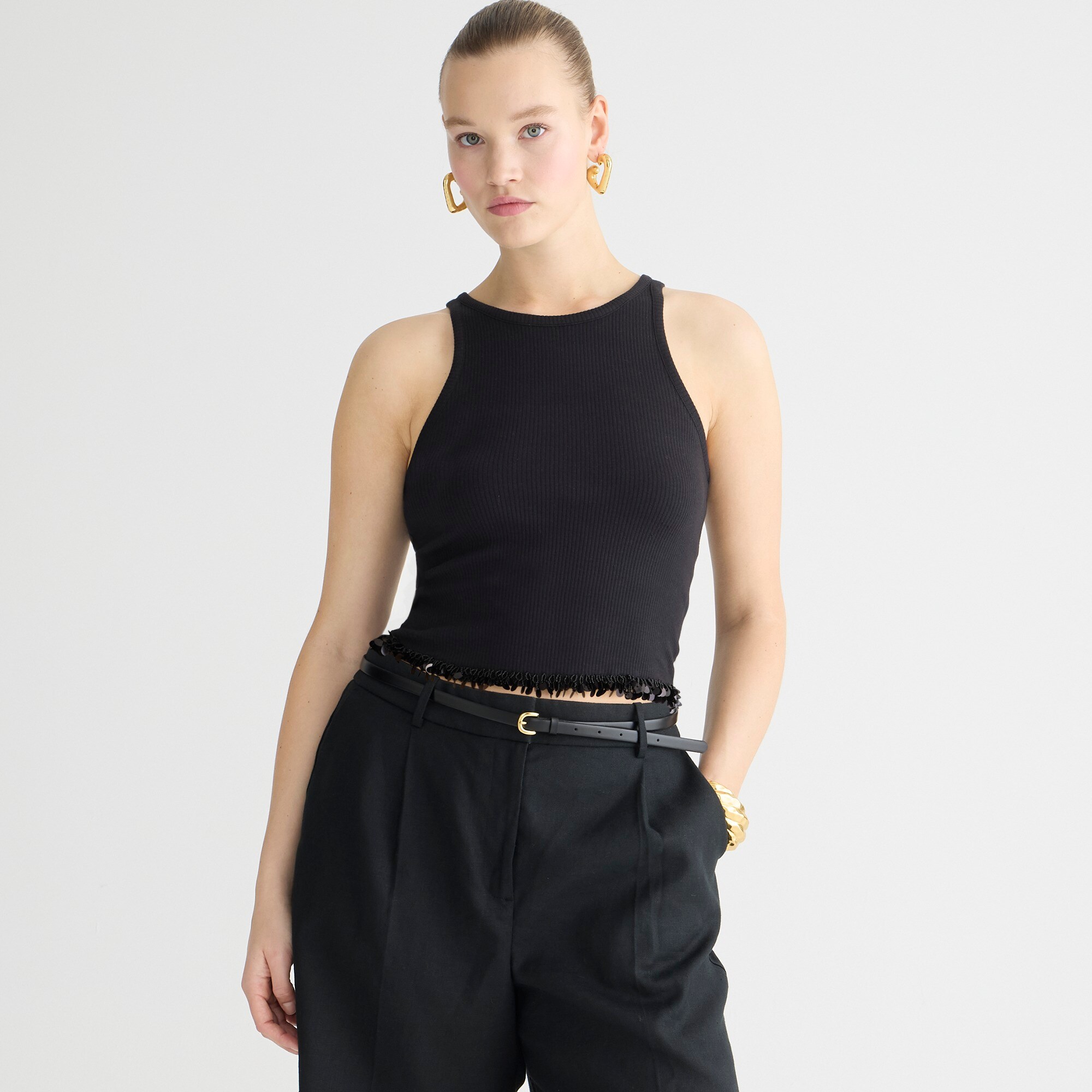Cropped Vintage Rib Cutaway Tank Top With Sequins For Women | J.Crew